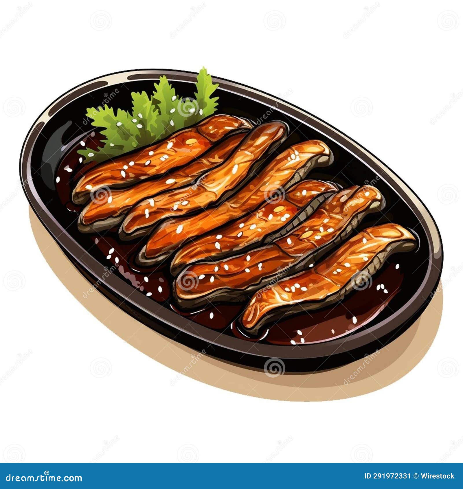 Illustration of a Grilled Eel Dish with a White Background Stock ...