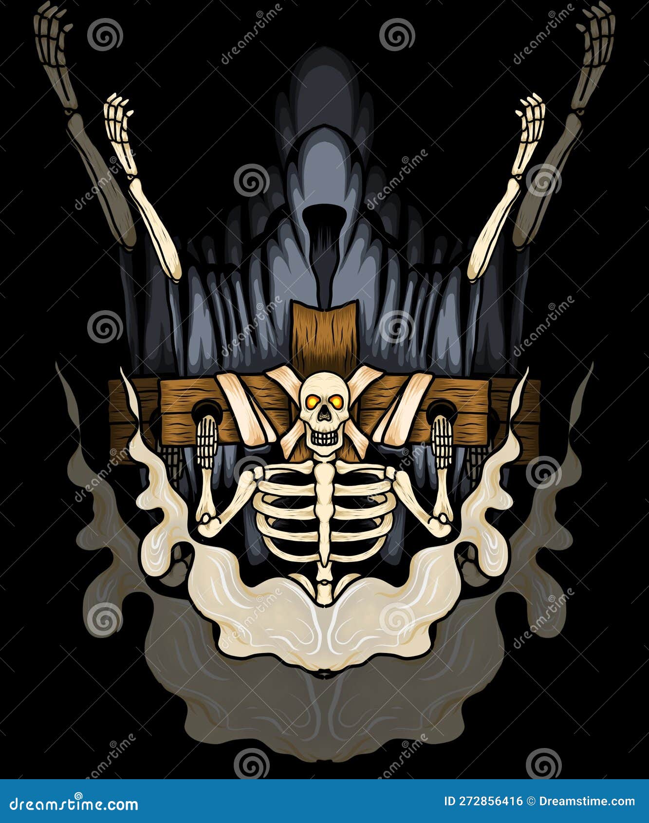 Illustration of a Grim Reaper and a Pinned Skull Design Stock Photo ...