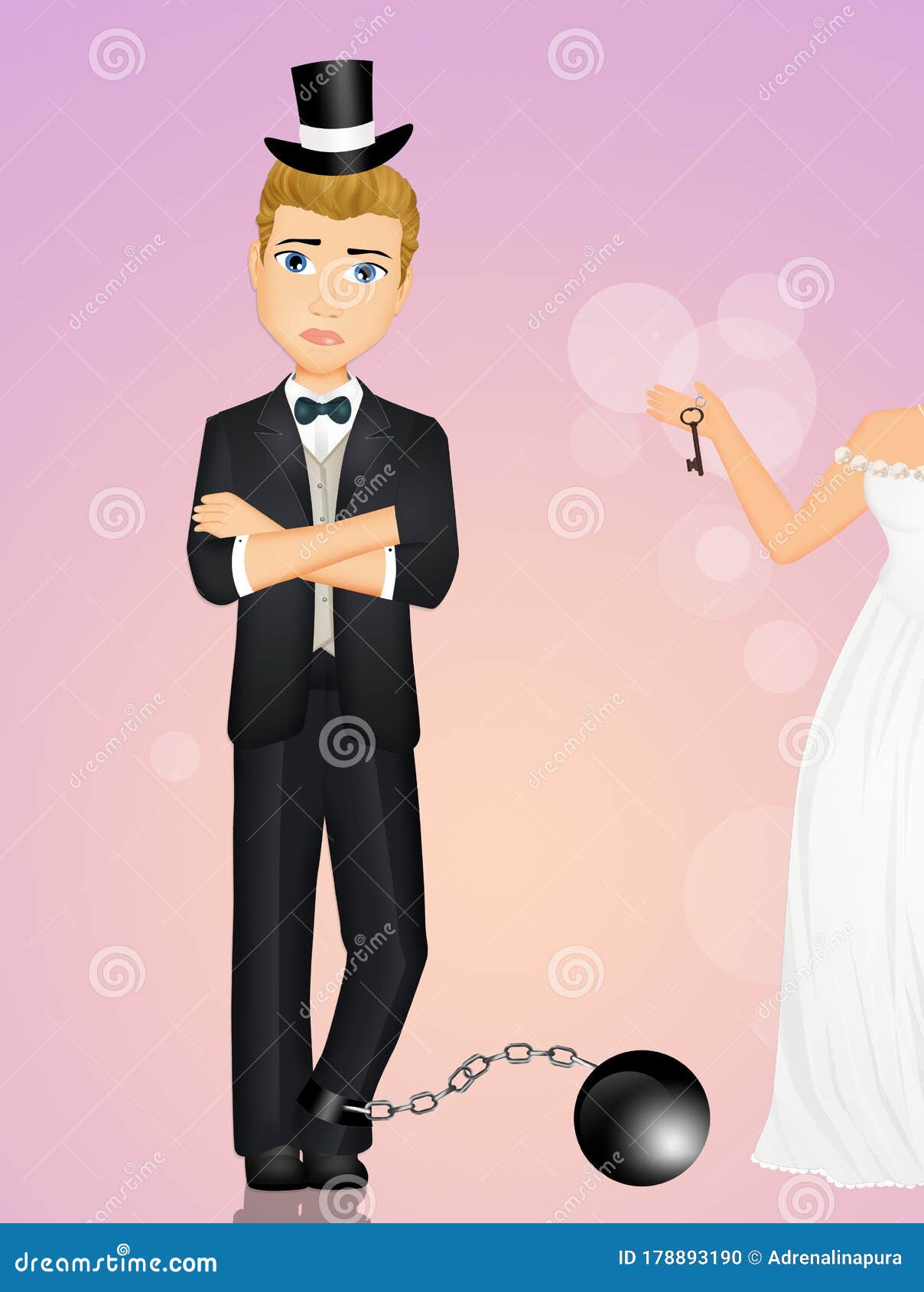 Illustration of the Groom Chained by the Bride Stock Illustration ...
