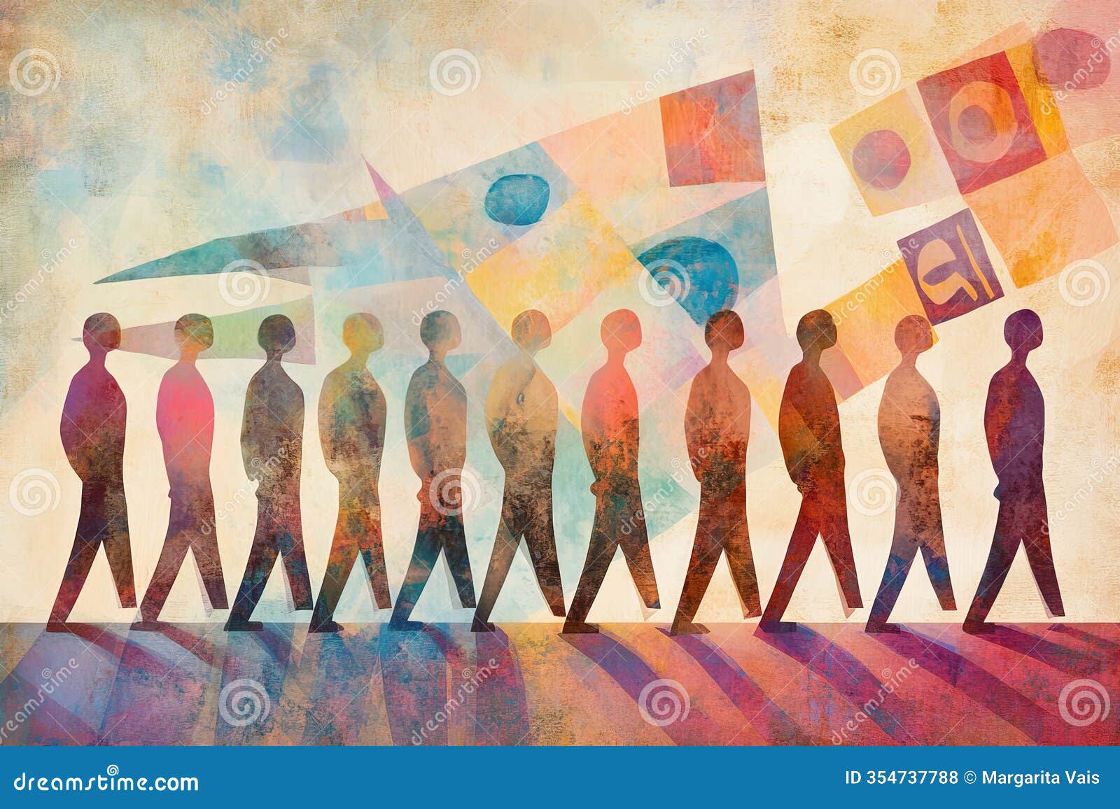 Illustration of a Group of Abstract Human Figures Marching Forward ...