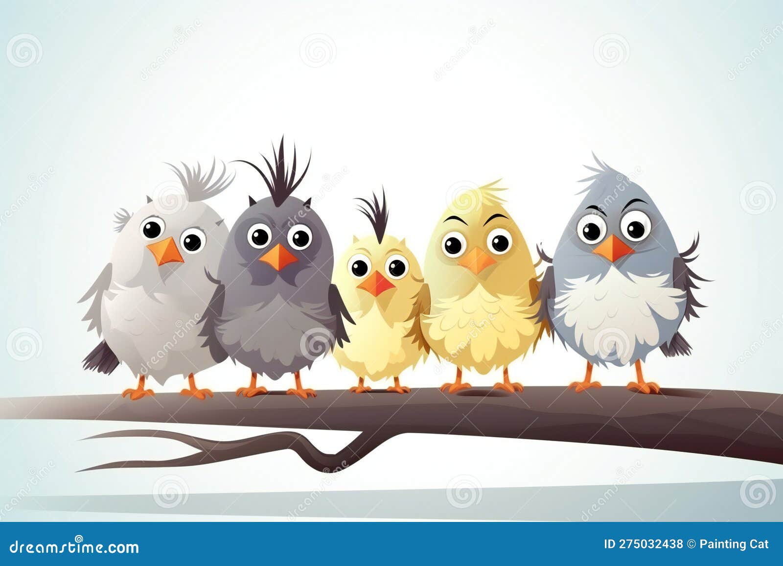 Illustration of a Group of Cute Little Birds on a Tree Branch Stock ...