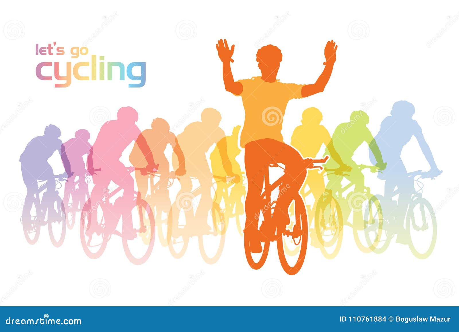 Cycling group stock vector. Illustration of girl, orange - 110761884