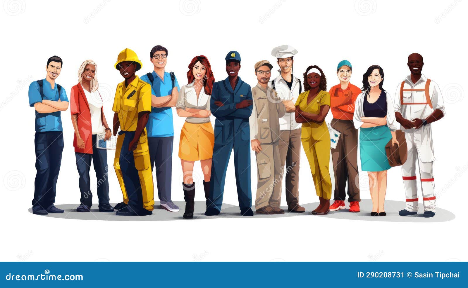 Illustration of Group of Diverse Multiethnic People with Different Jobs ...