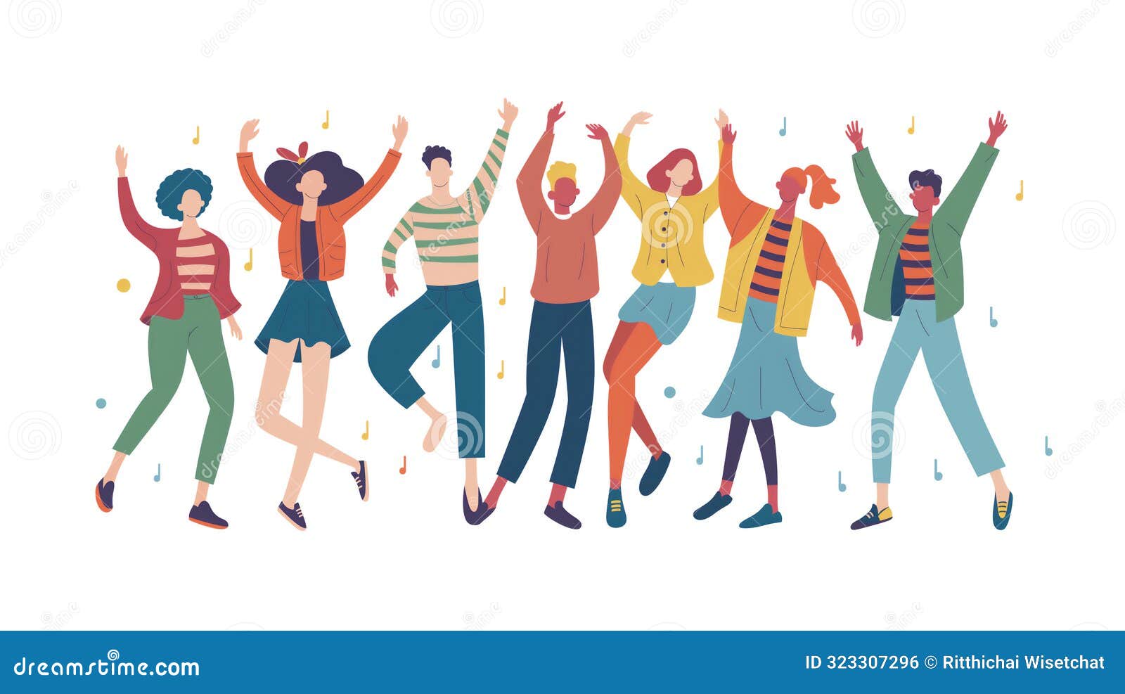 Illustration of a Group of Joyful People Dancing Together with Musical ...