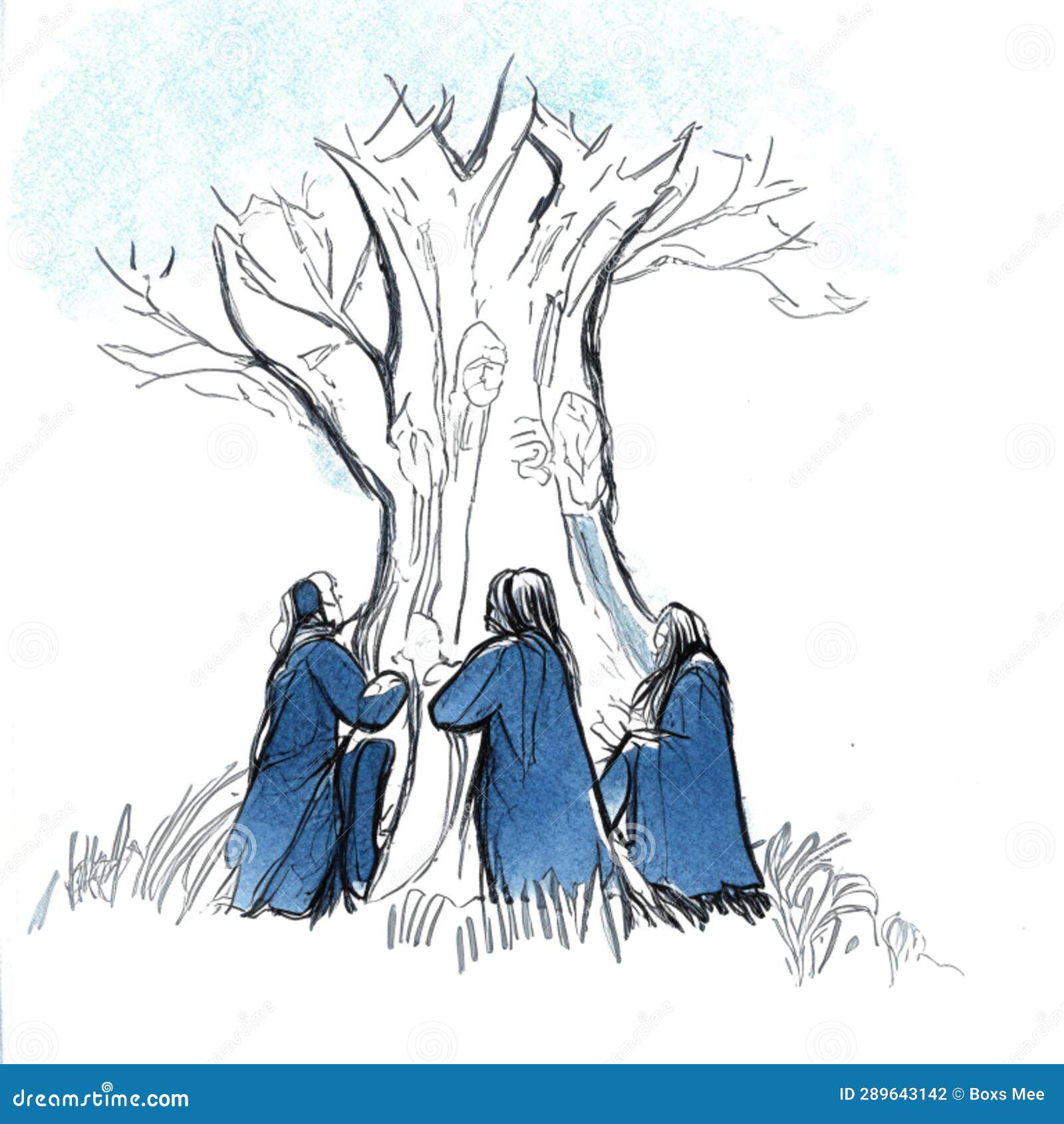 Illustration of a Group of People in Front of a Big Tree AI Generated ...