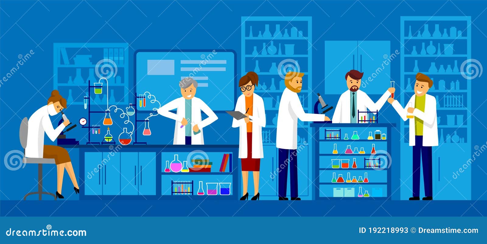 Group of Scientists Working at Science Lab Stock Illustration ...