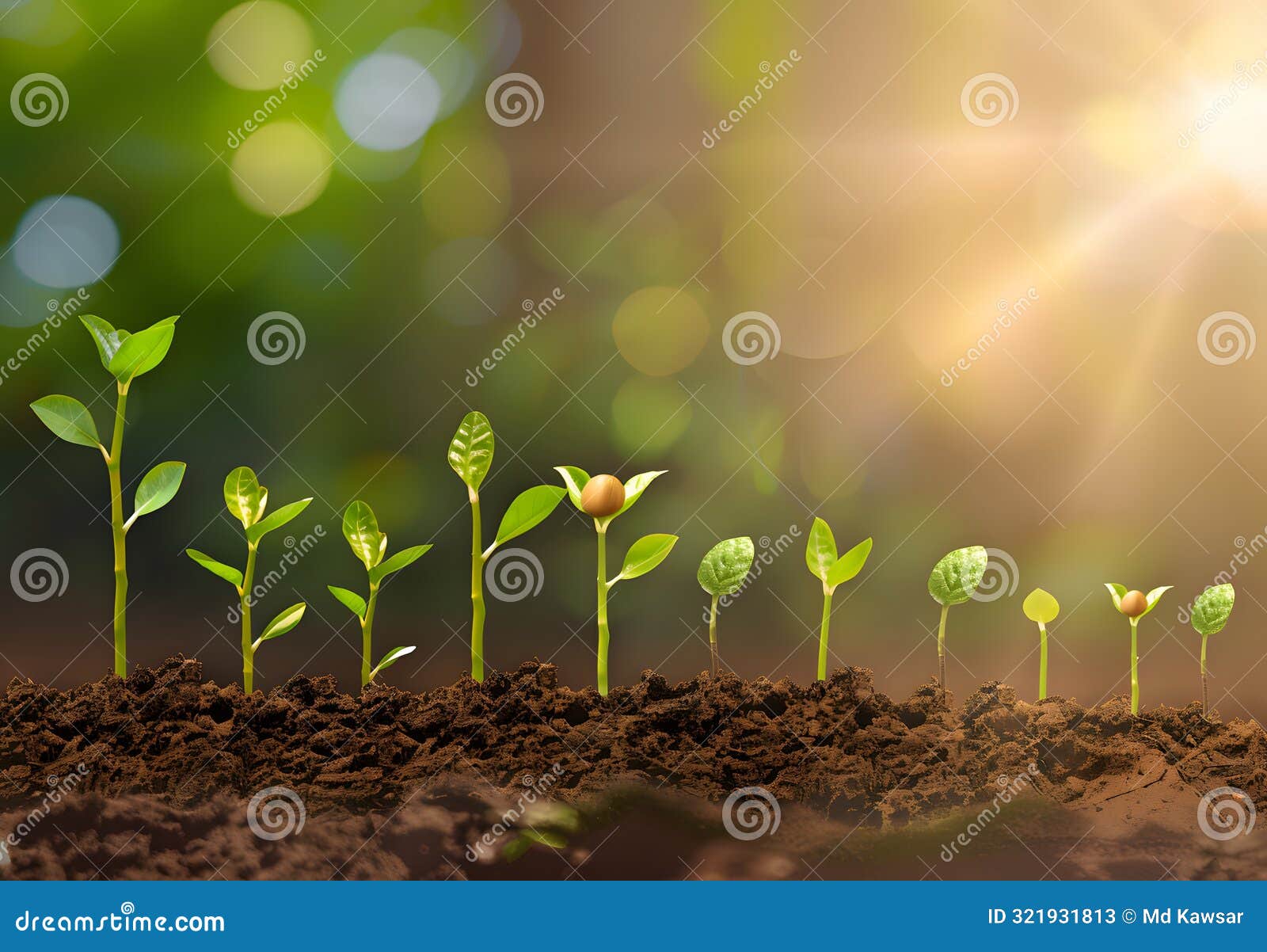 Growth Sequence from Seed To Plant in Nature Background Stock ...