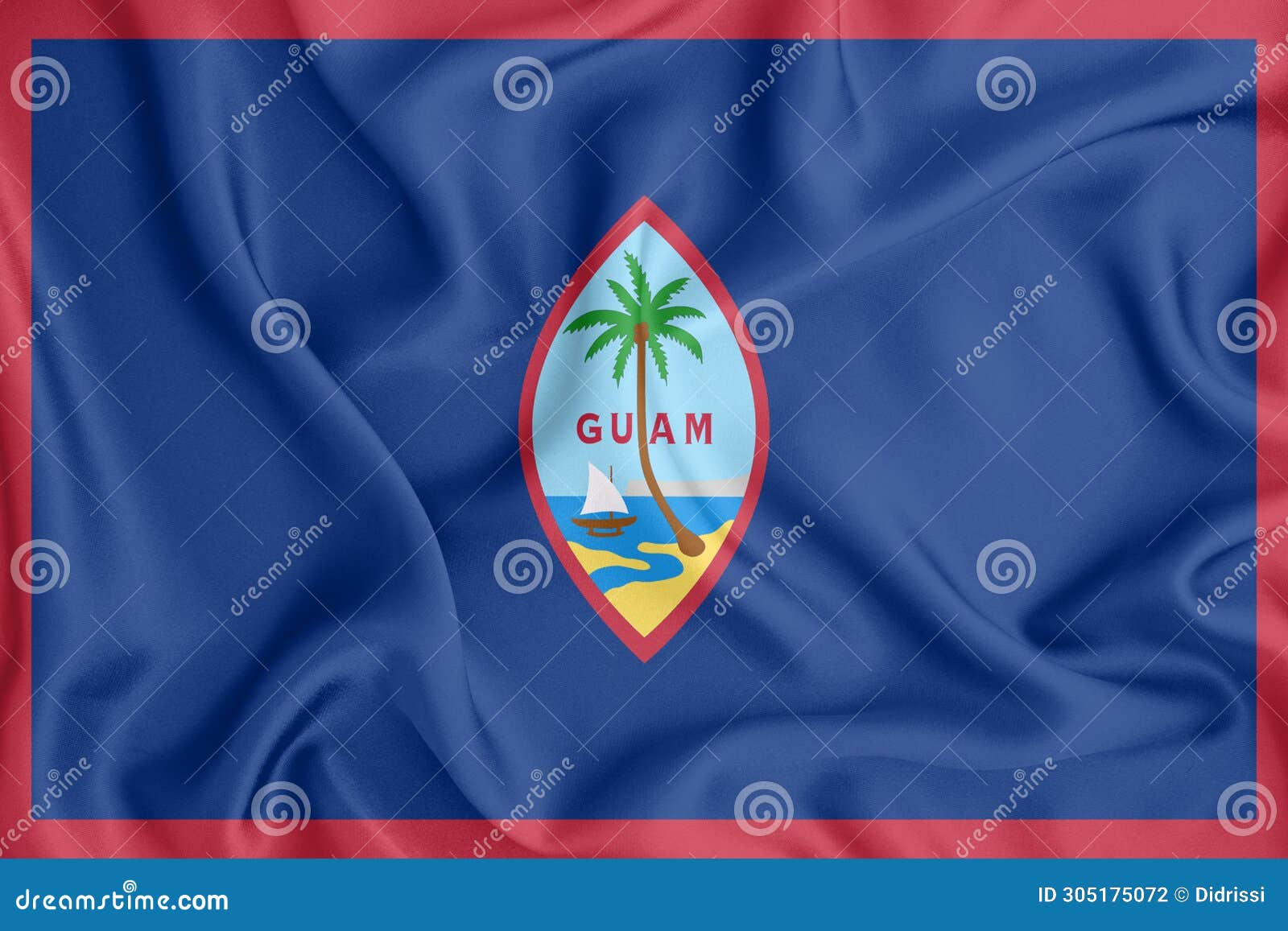 Guam Flag in 3D, Broad Format, Flowing with the Breeze. Three ...