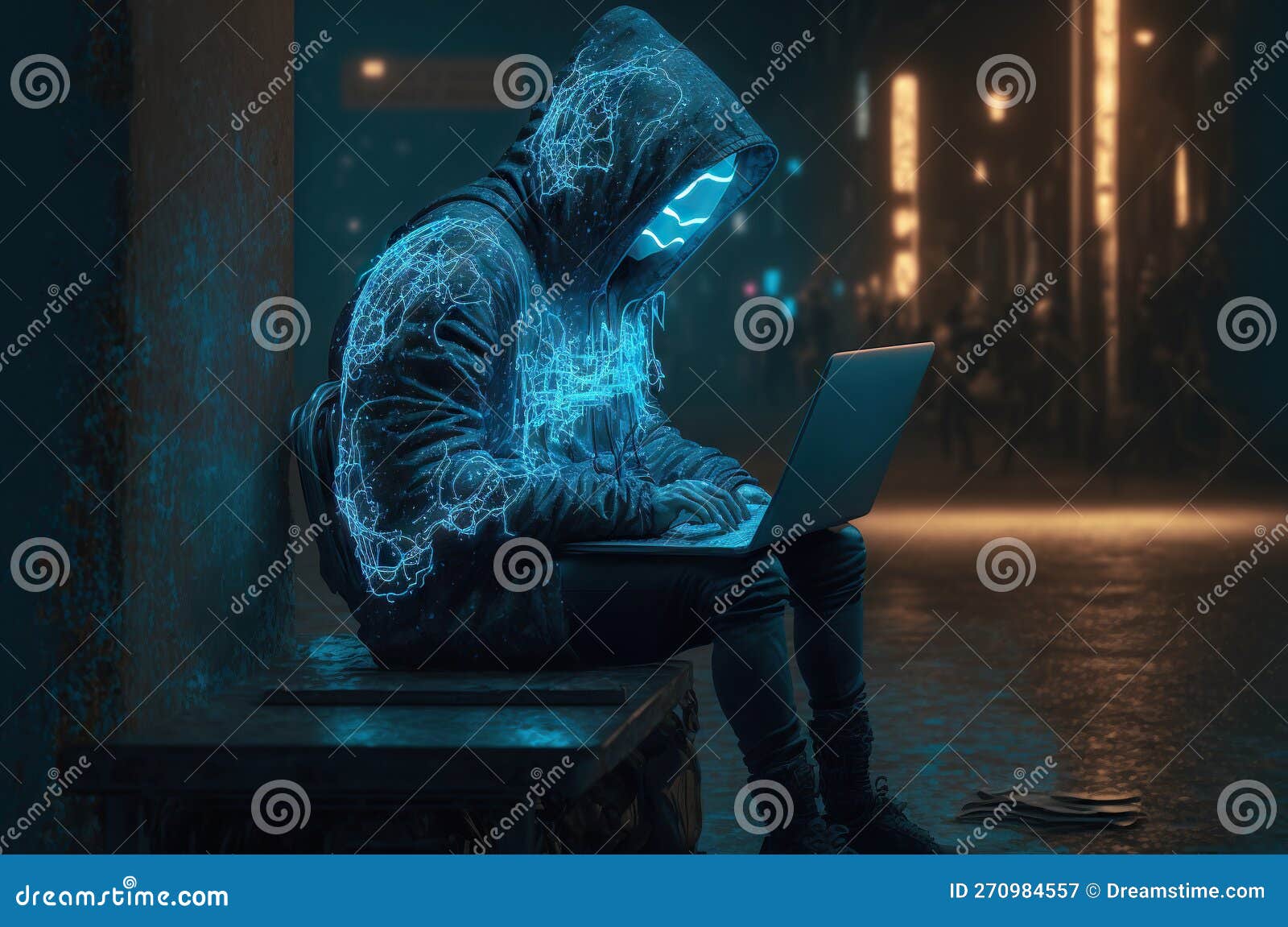 Illustration of the Hacker with Laptop Stock Illustration ...