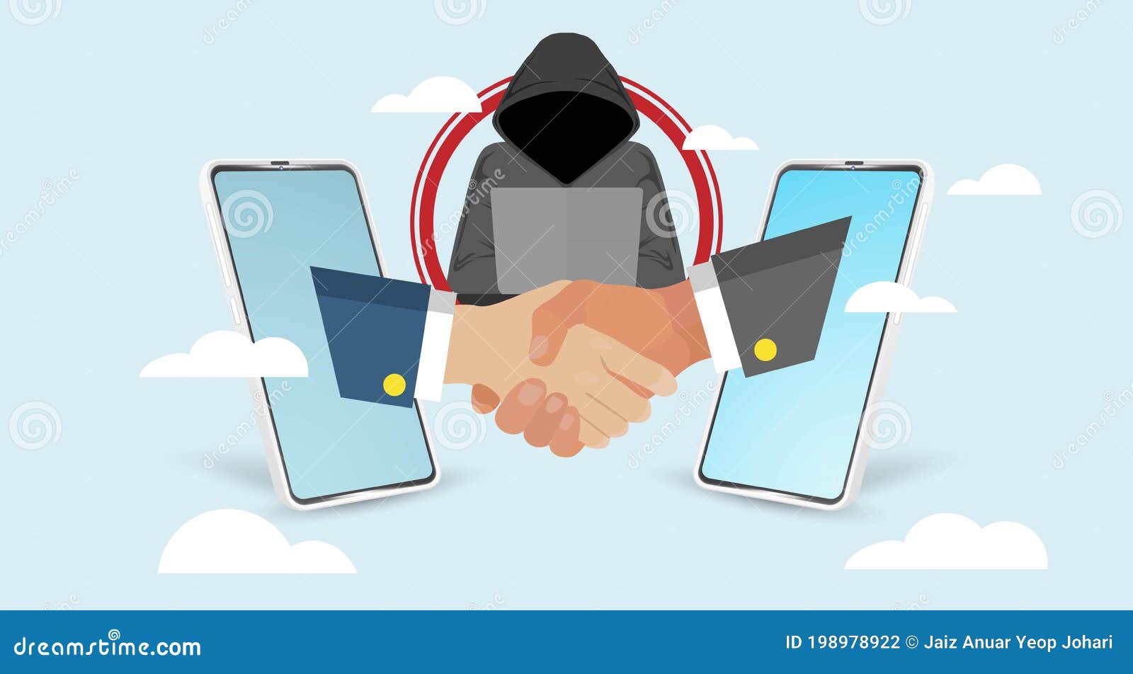 Illustration of Hacker Penetrating a Hand Shake of Two Mobile Phone ...
