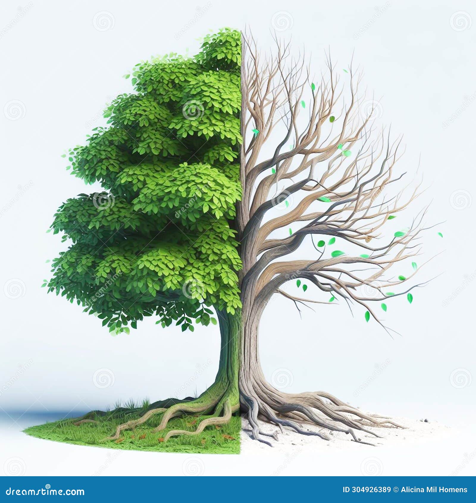 Illustration with Half of the Tree Dry and the Other Half Lush ...