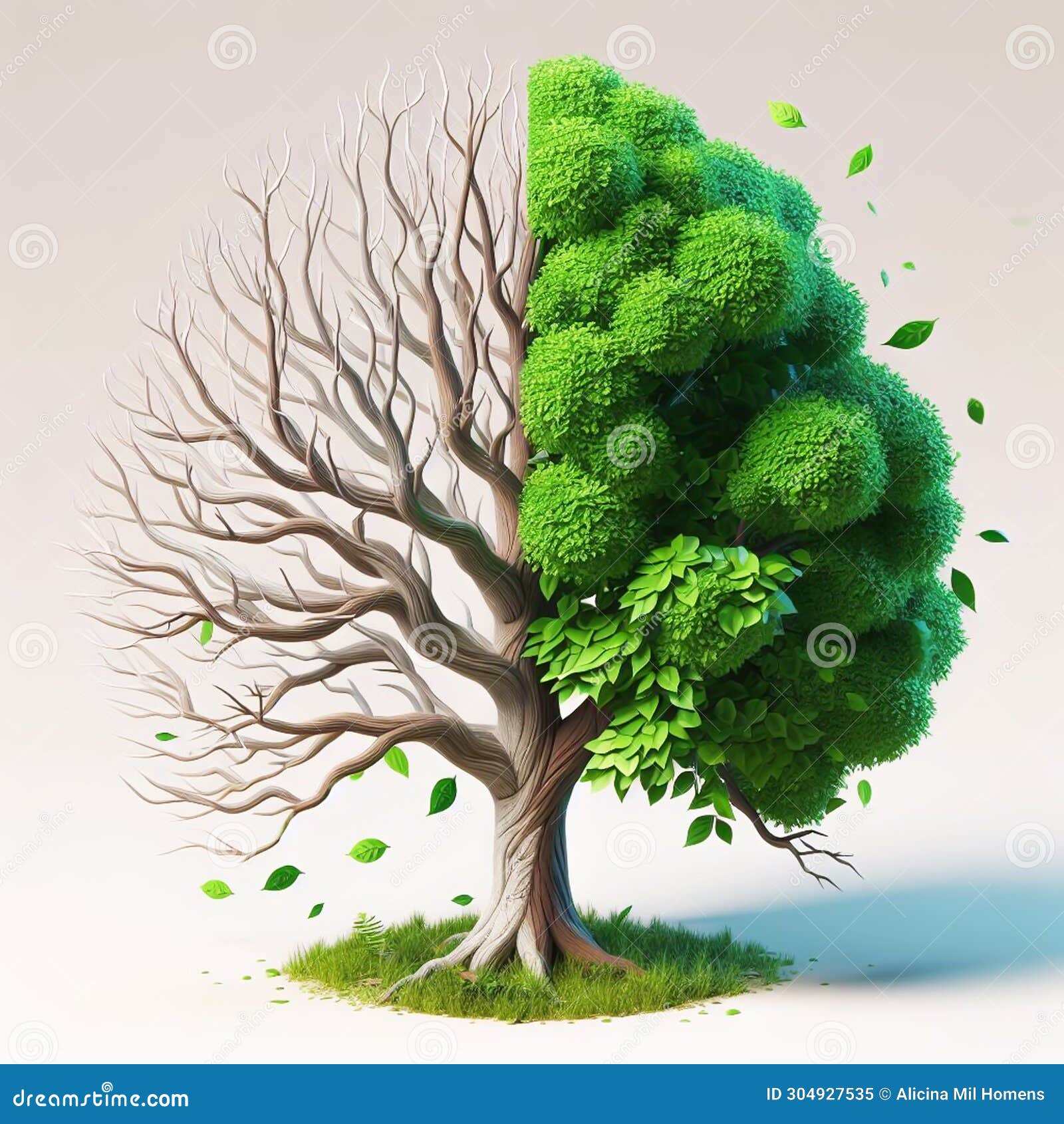 Illustration with Half of the Tree Dry and the Other Half Lush ...