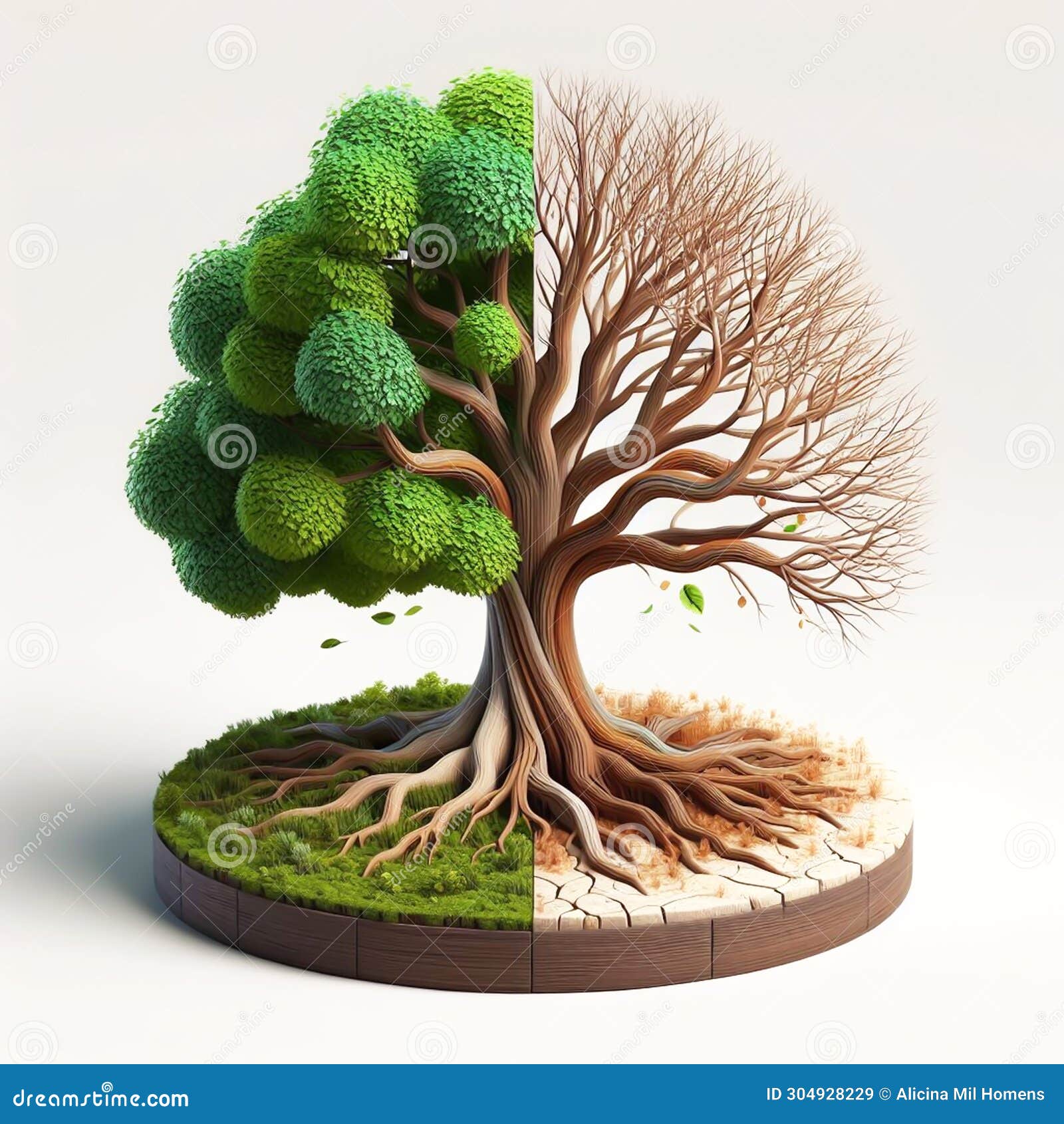 Illustration with Half of the Tree Dry and the Other Half Lush ...