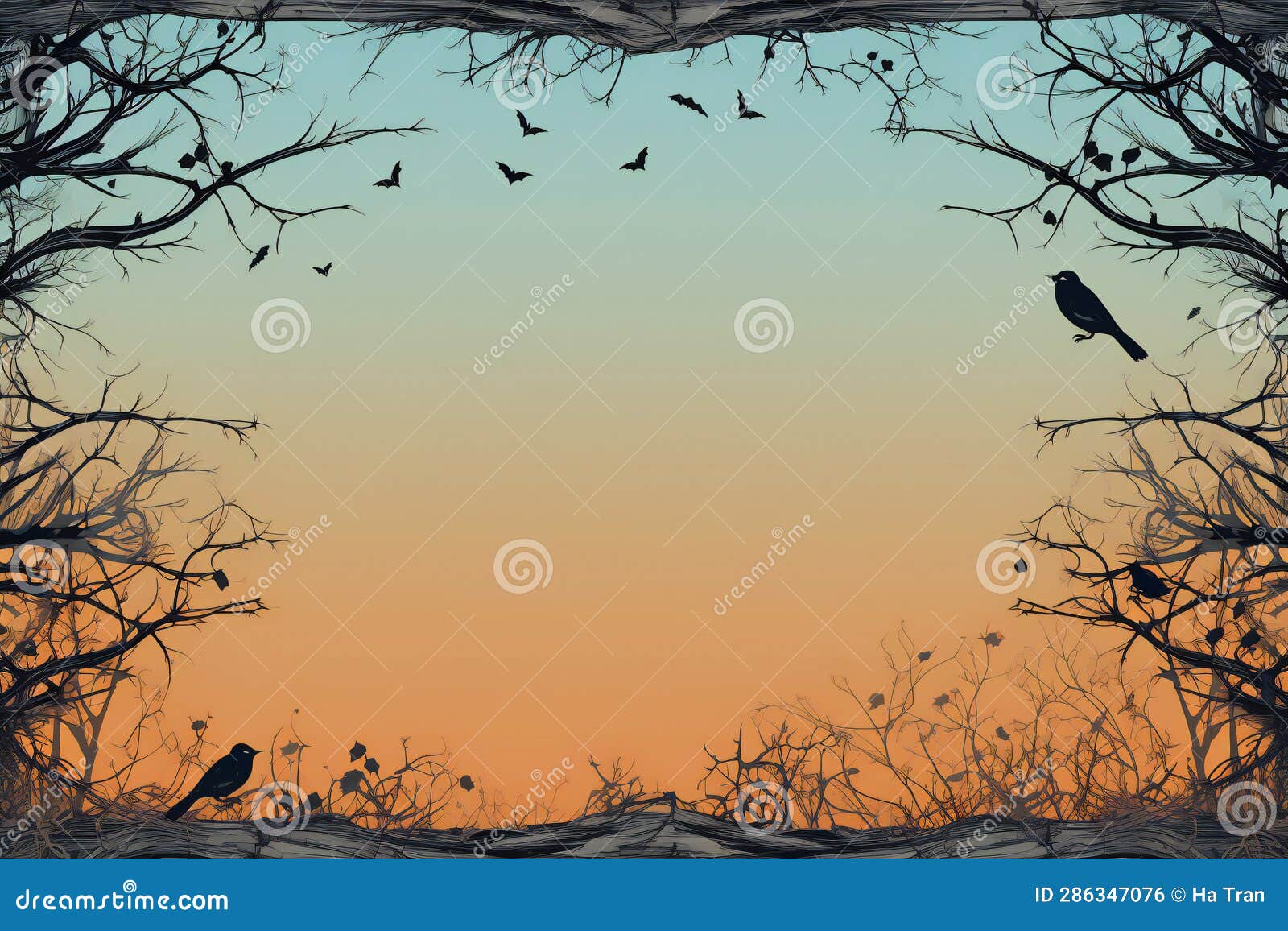 Halloween Background with Trees and Ravens, Halloween Background Stock ...