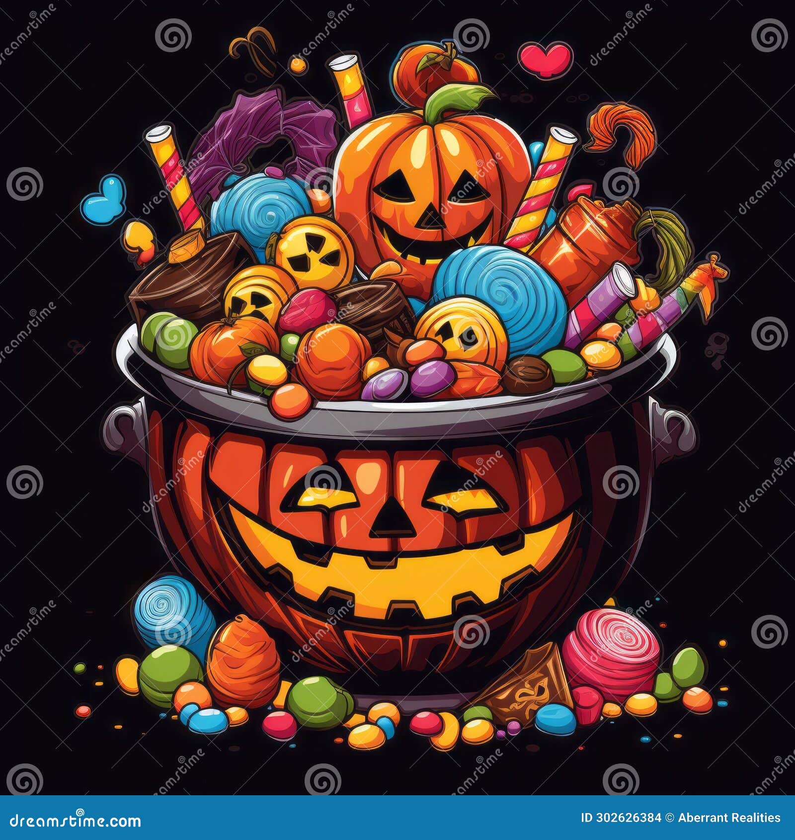 An Illustration of a Halloween Bucket Full of Candy Stock Illustration ...