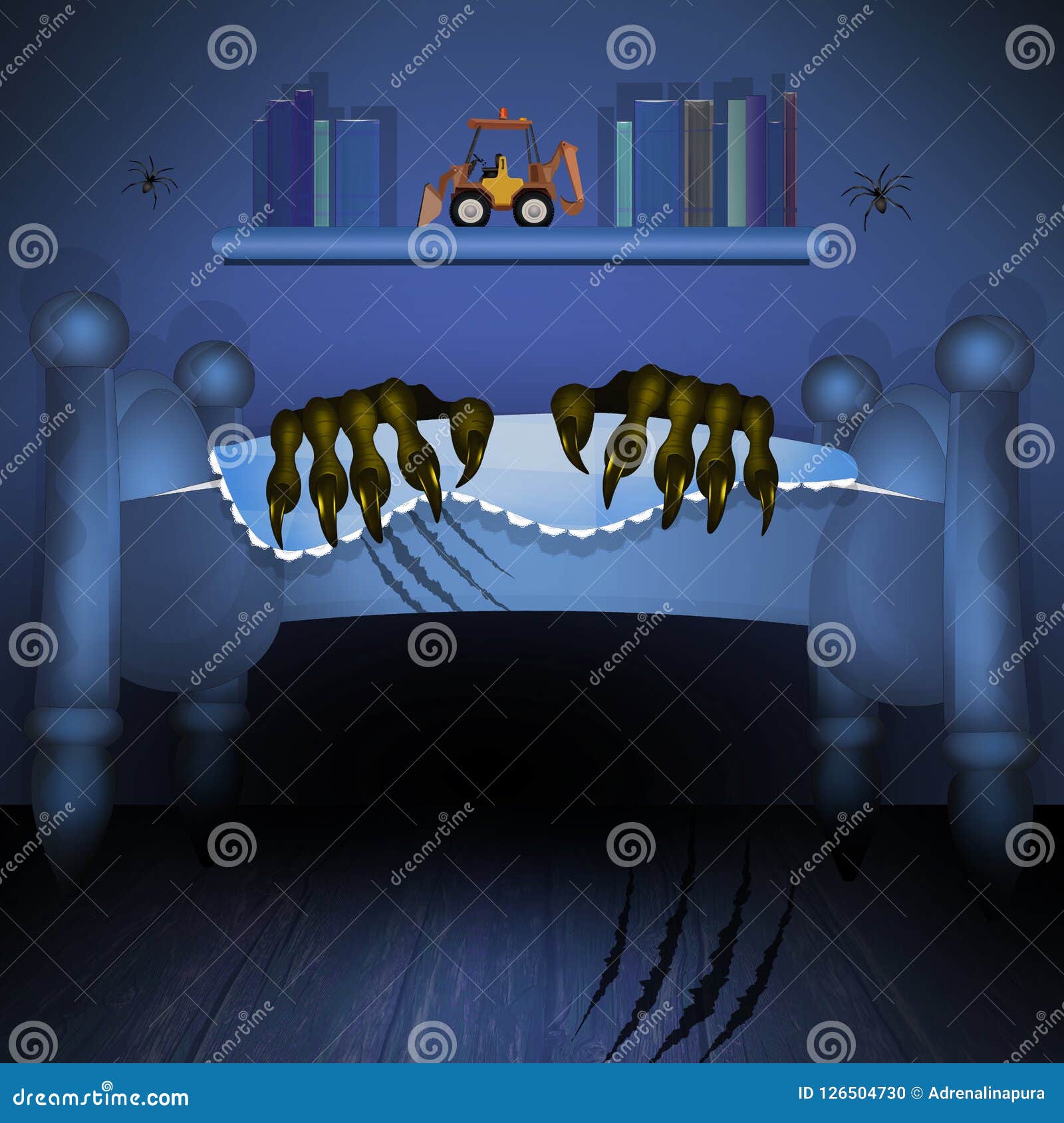 Monster on the bed stock illustration. Illustration of terror - 126504730