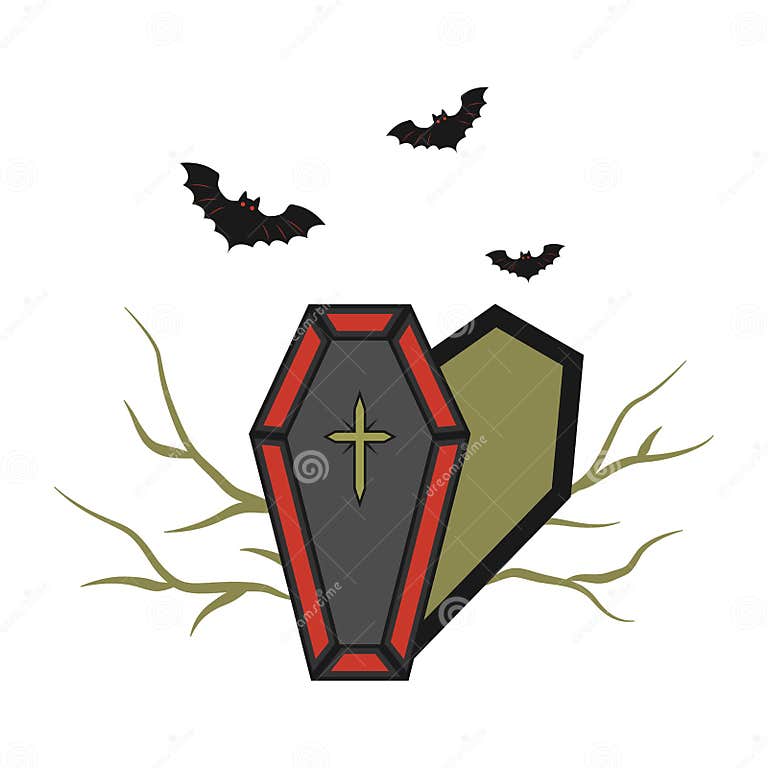 Illustration for Halloween Open Coffin and Bats Stock Vector ...