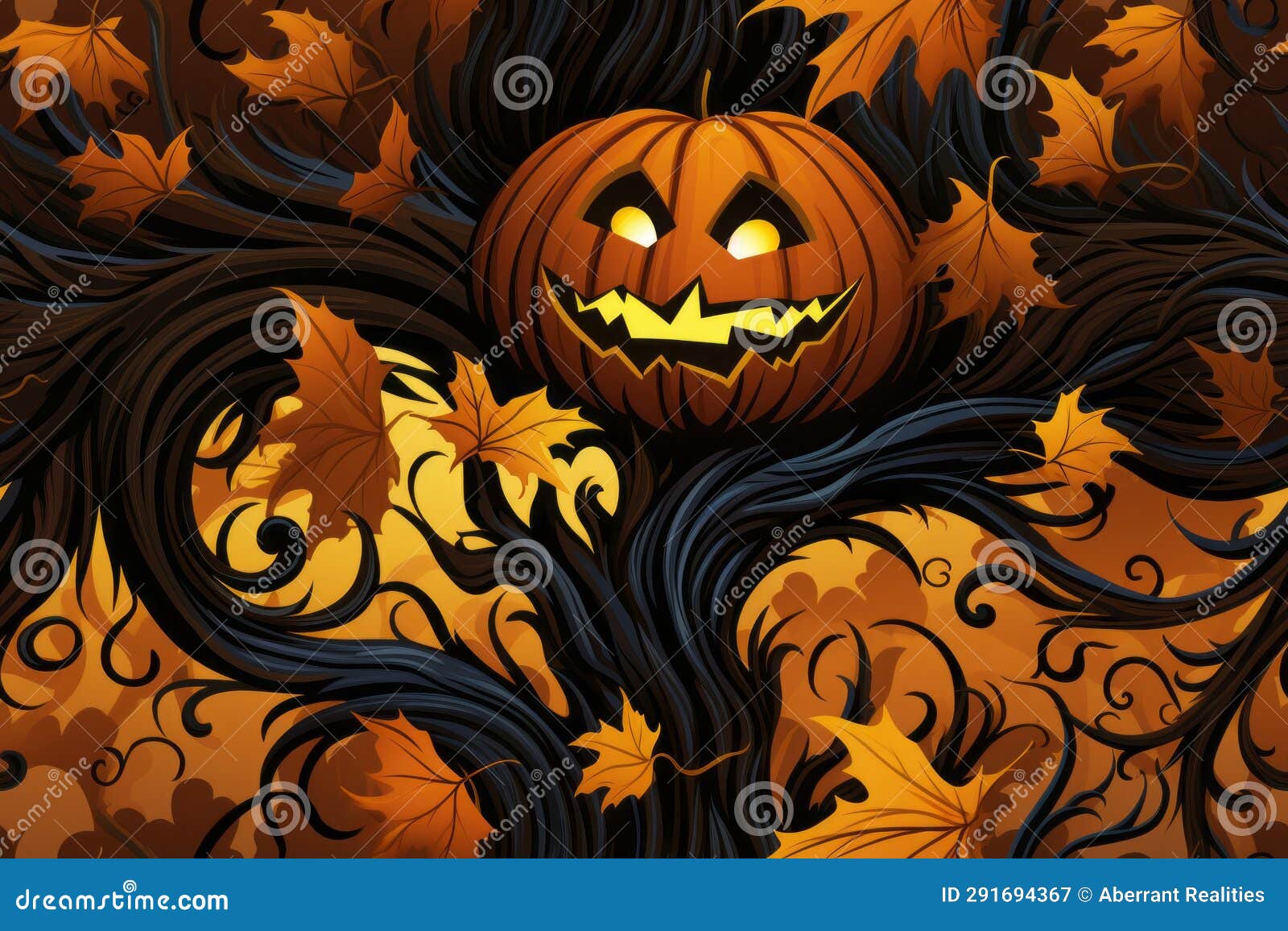 An Illustration of a Halloween Pumpkin on a Tree Stock Illustration ...