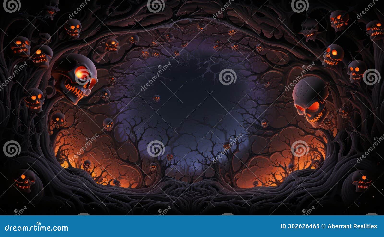 An Illustration of a Halloween Scene with Skulls and Trees Stock ...