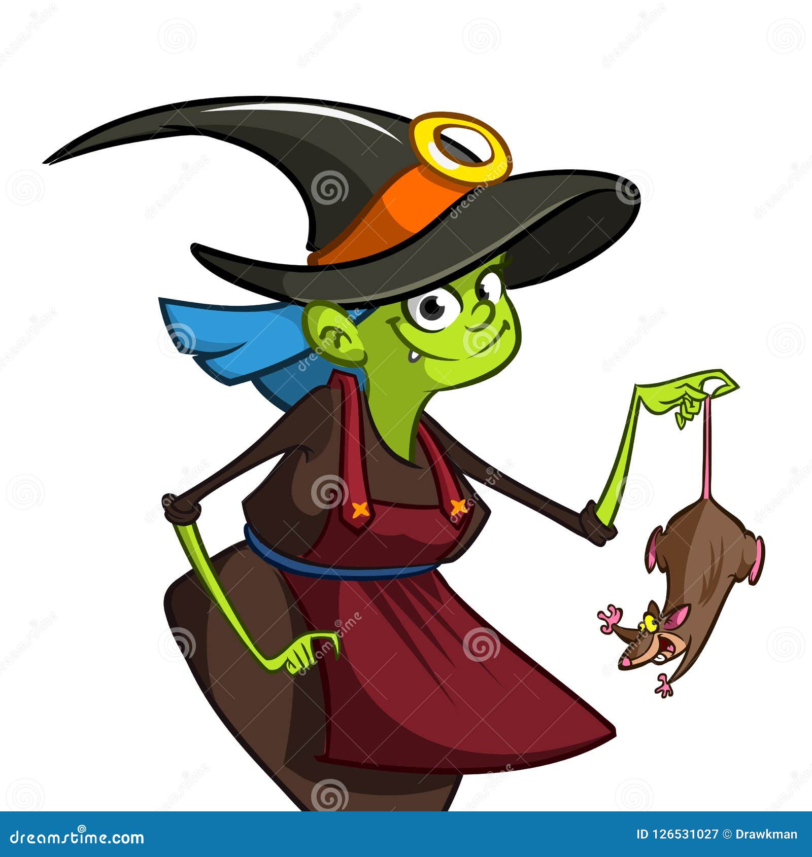 Illustration of Halloween Witch Holding a Dunny Rat. Stock Vector ...