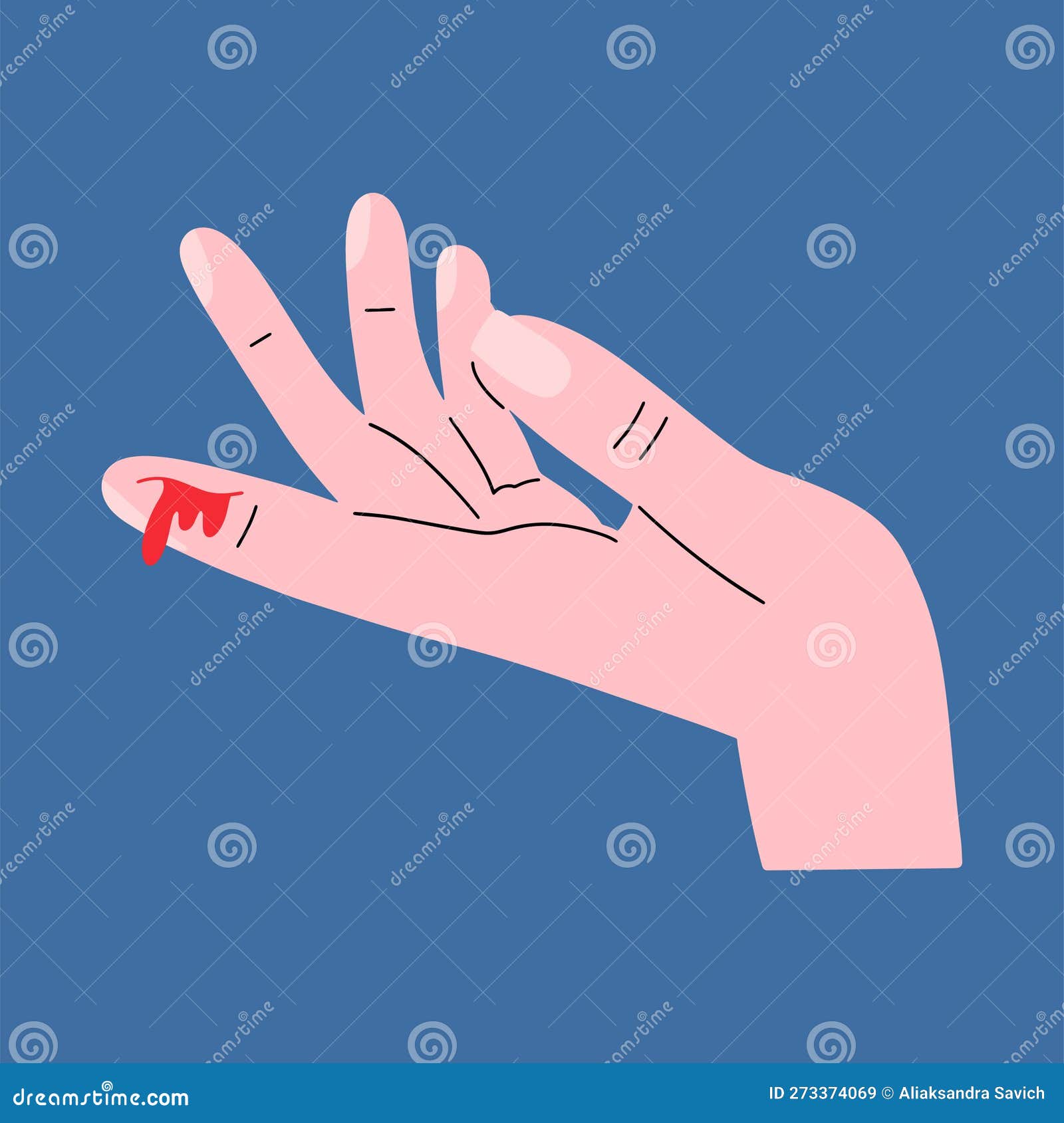 Illustration of a Hand with a Cut on the Finger and Blood. Vector Hand ...