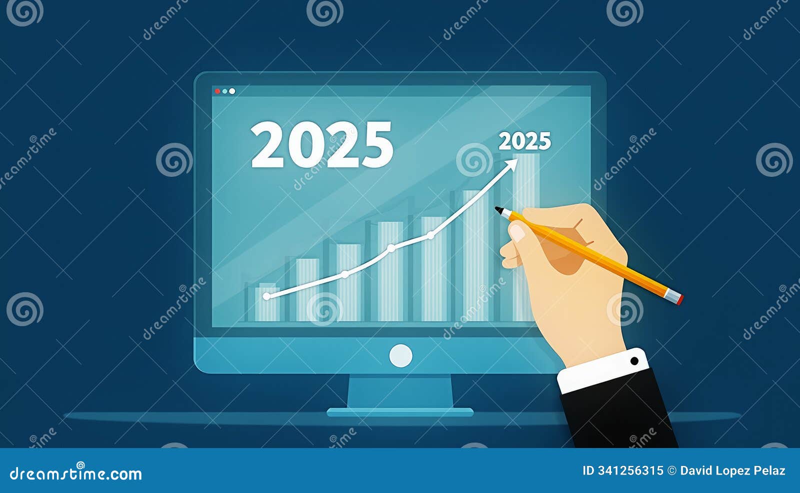 Hand Drawing Growth Chart with Projection for 2025 Stock Illustration ...
