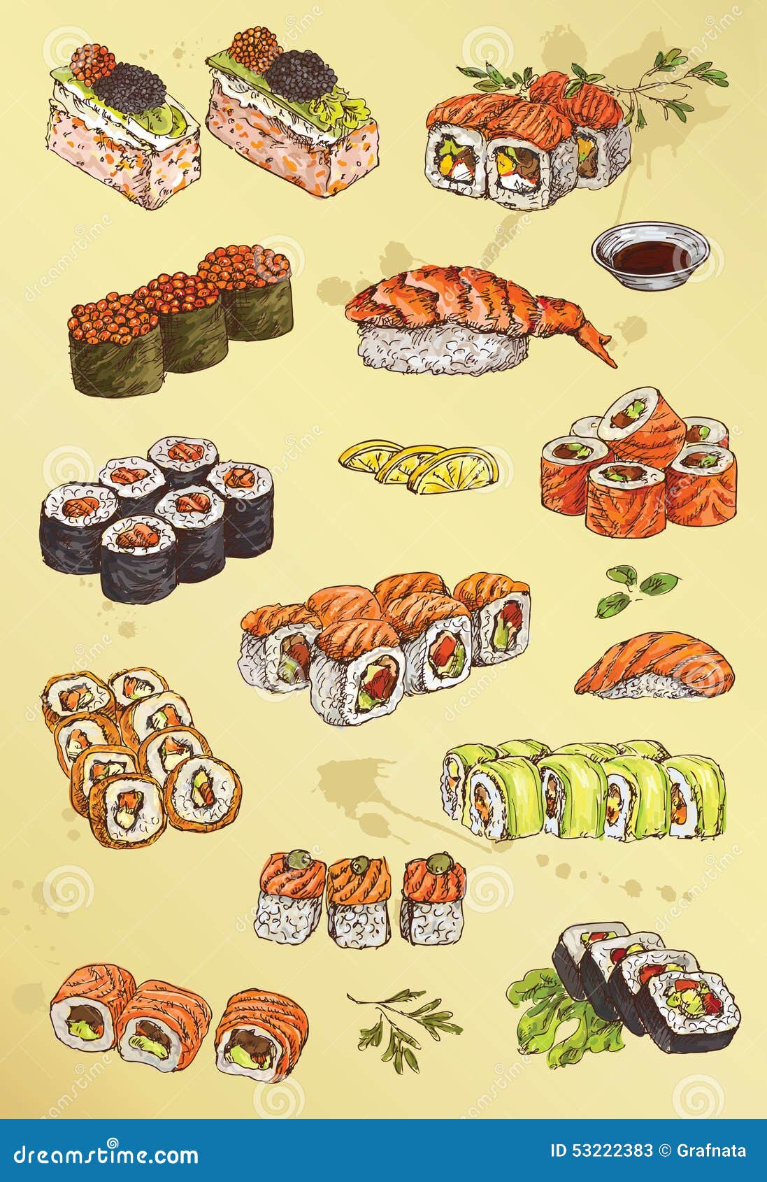 Illustration of Hand Drawing Set of Sushi Stock Illustration ...