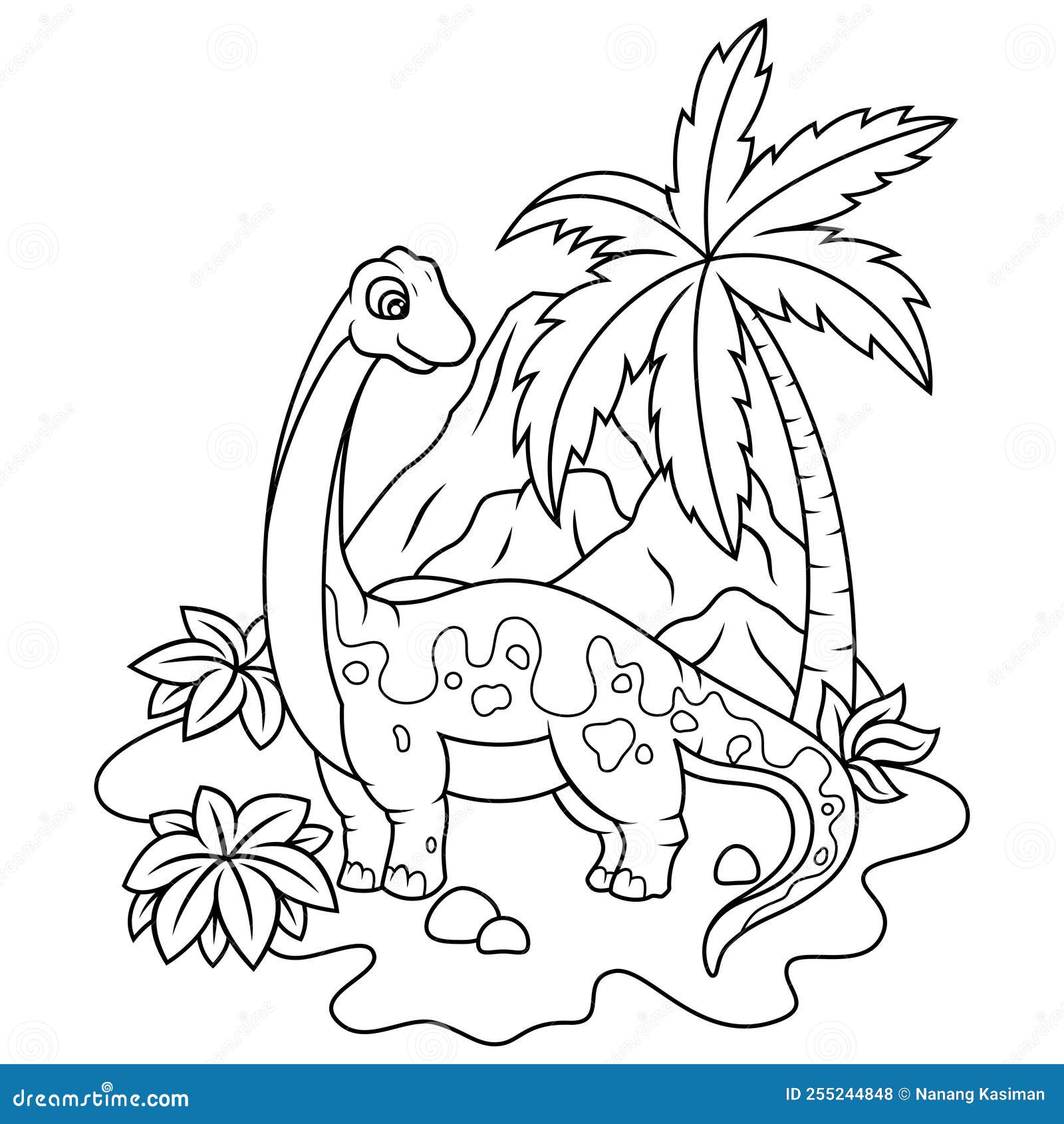Hand Drawn of Brontosaurus Line Art Stock Vector - Illustration of ...