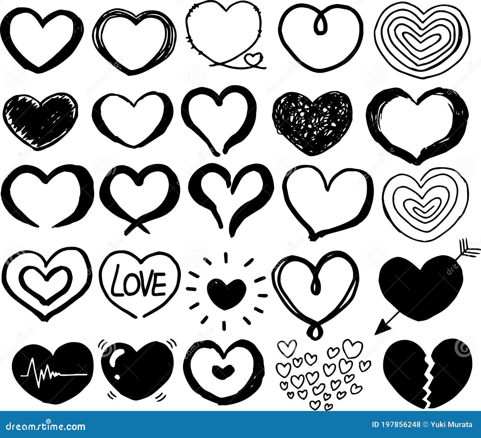 Illustration of Hand Drawn Cute Black Heart Set Stock Vector ...