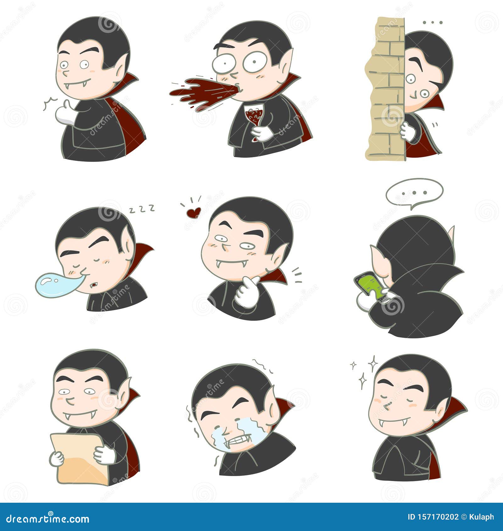 Illustration Hand Drawn Dracula Vampire Many Emotion Character Design ...