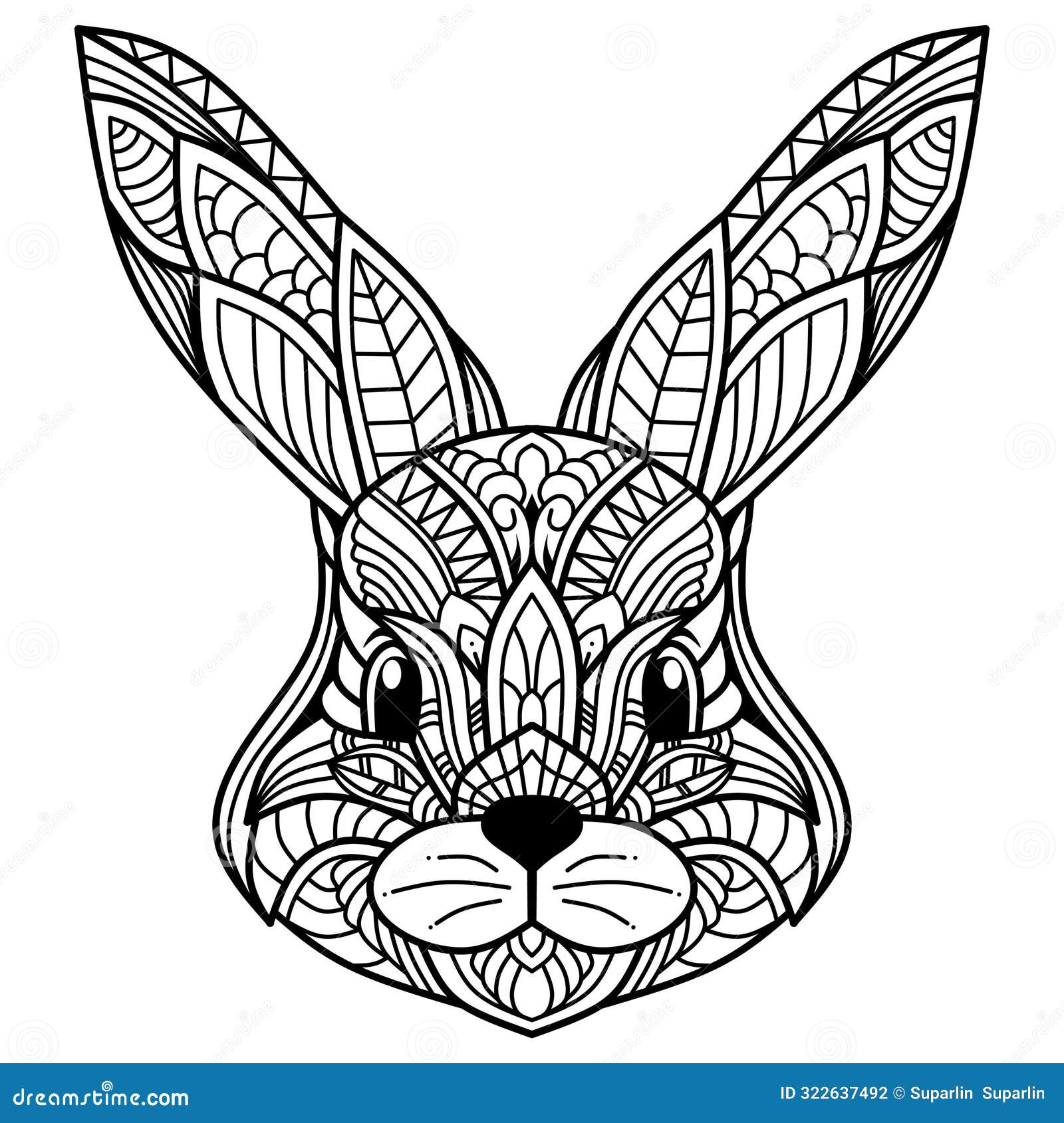 Hand drawn head of rabbit stock vector. Illustration of monochrome ...
