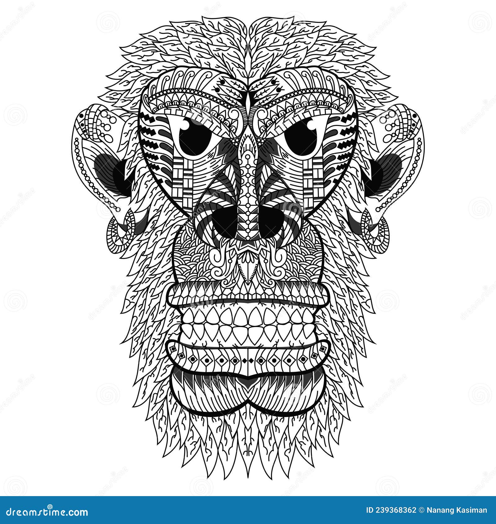 Hand Drawn Monkey Head in Zentangle Style Stock Vector - Illustration ...