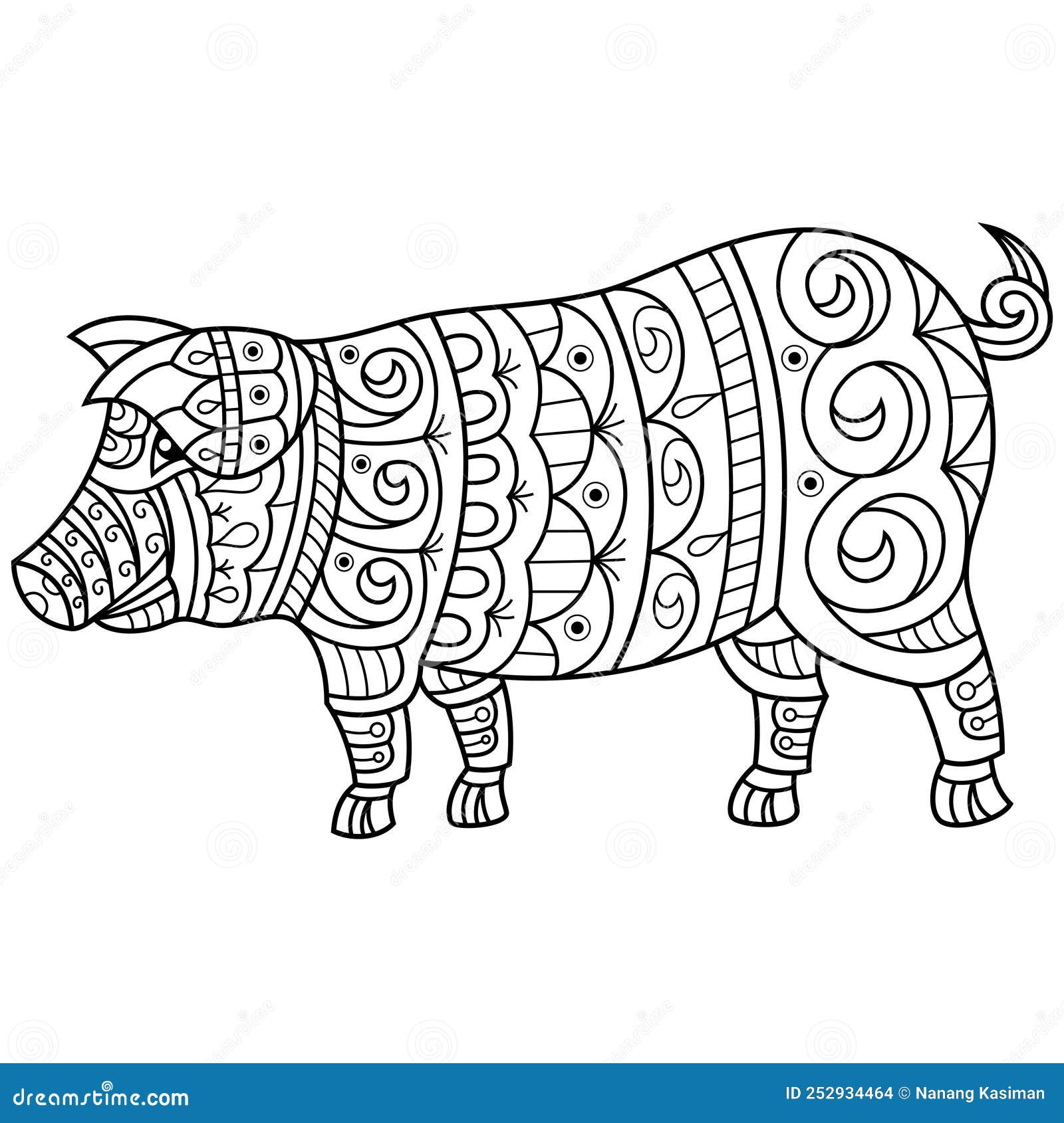 Piggie Hand Drawn Doodle Vector Illustration. Abstract Domestic Animal ...
