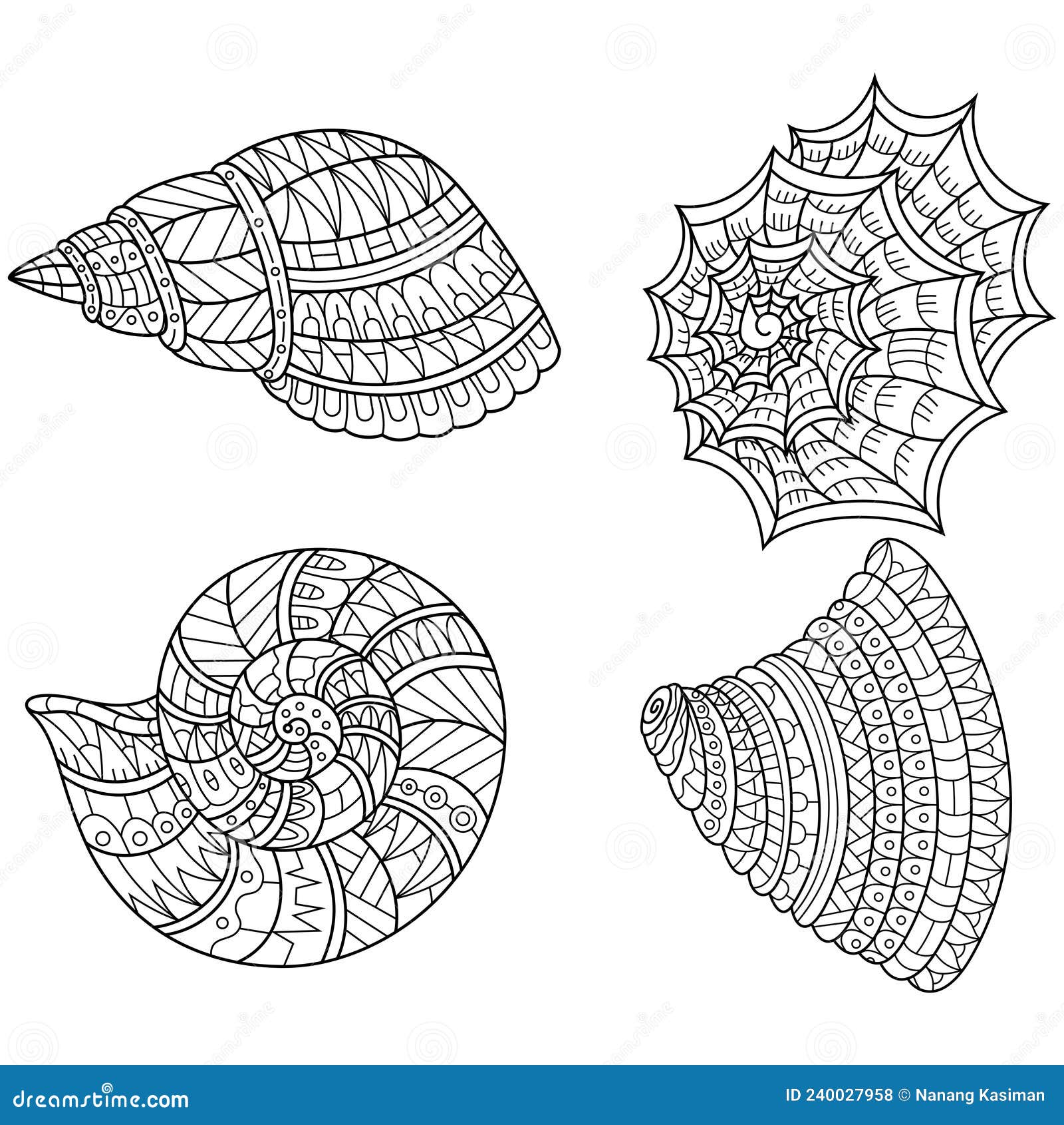 Hand Drawn of Shells Set in Zentangle Style Stock Vector - Illustration ...