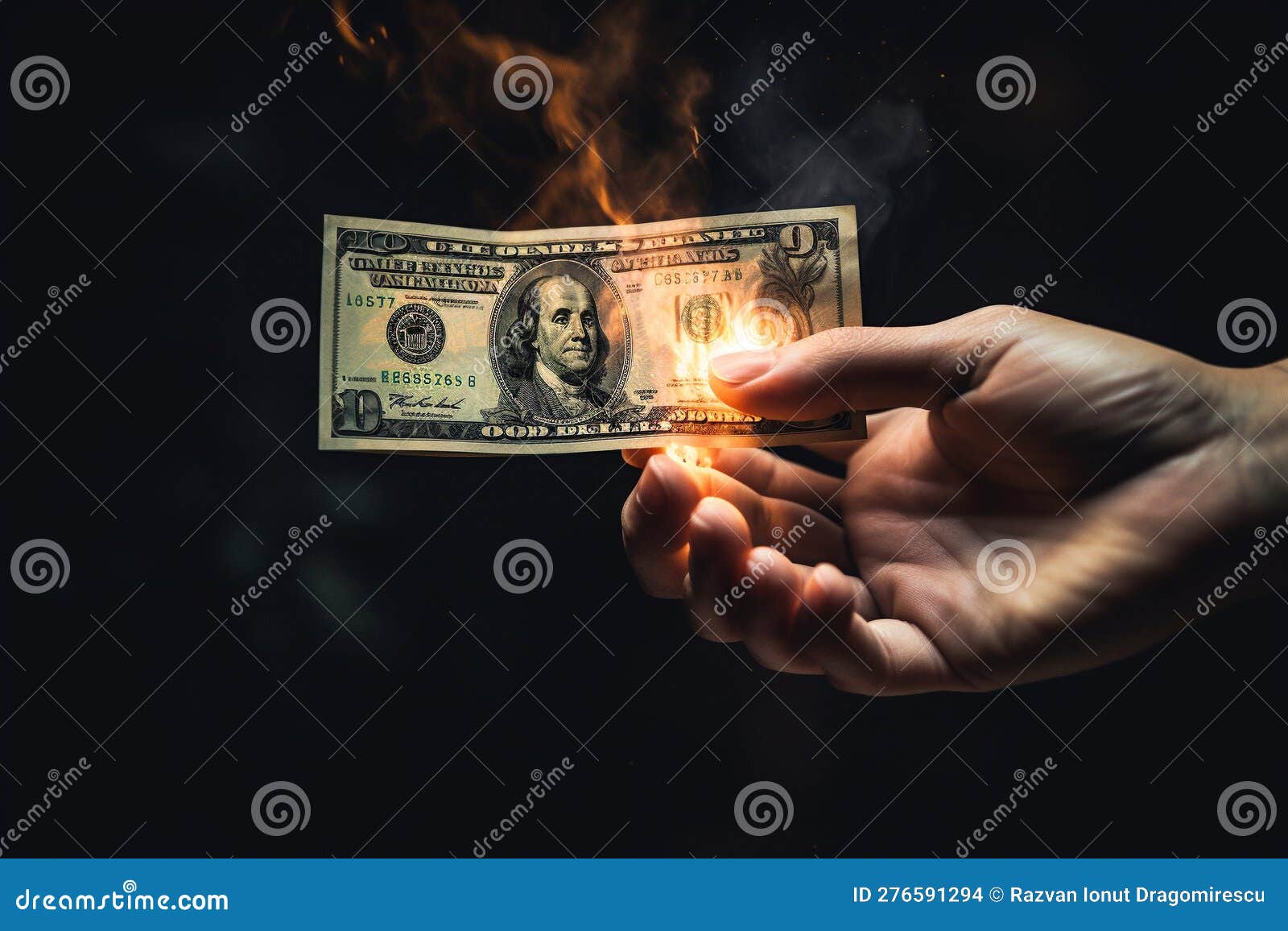 Illustration of a Hand Holding a Dollar Bill that is on Fire ...