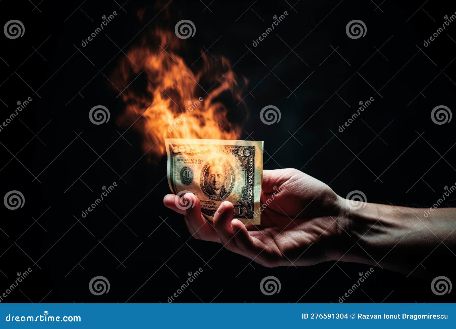 Illustration of a Hand Holding a Dollar Bill that is on Fire ...