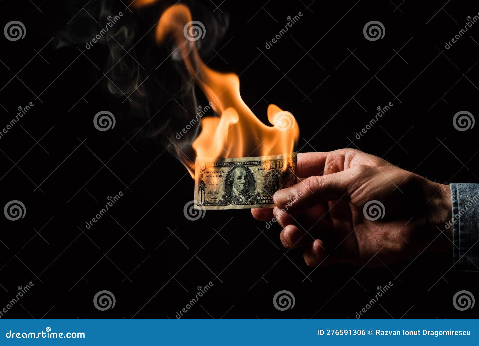 Illustration of a Hand Holding a Dollar Bill that is on Fire ...