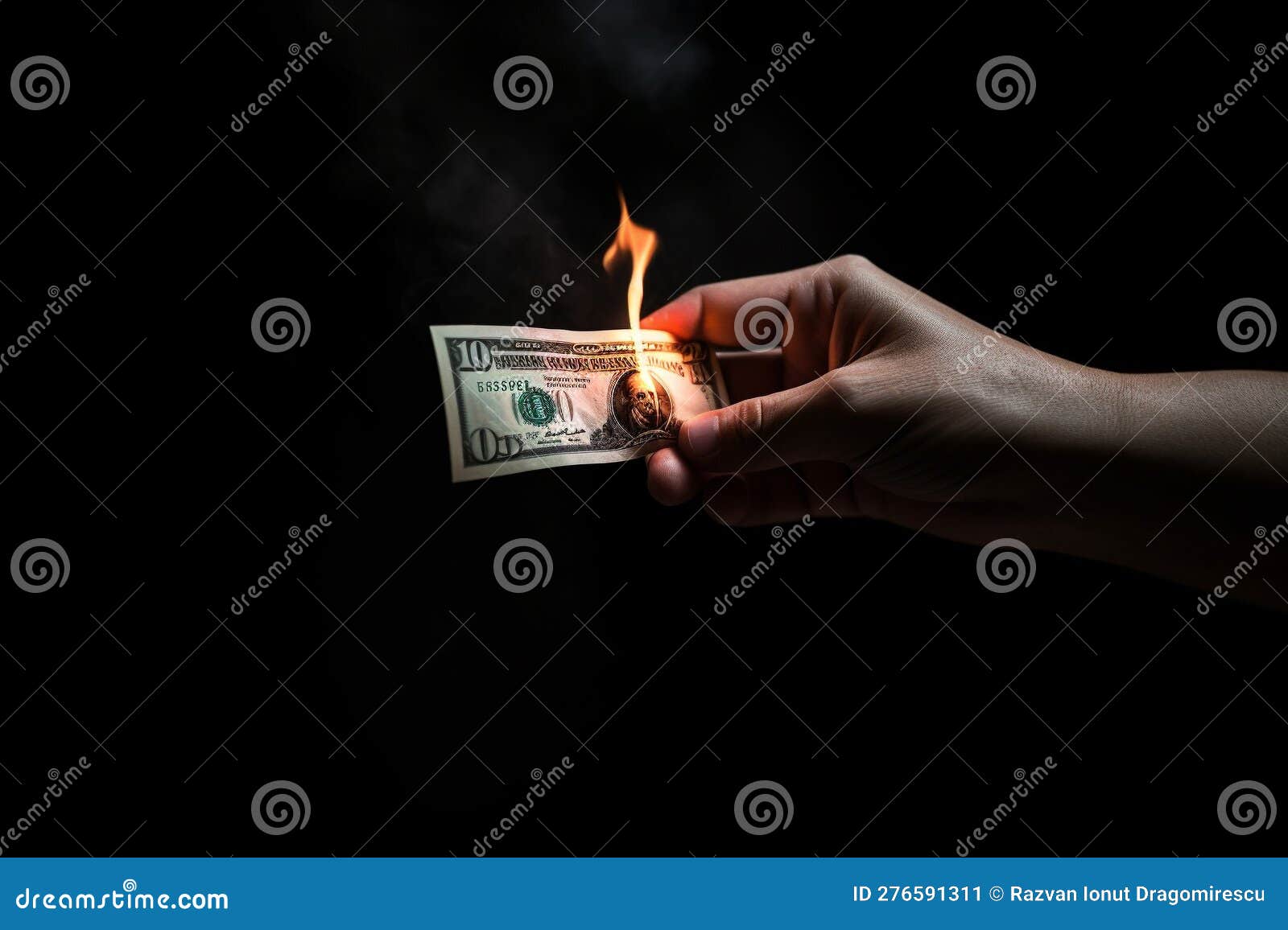 Illustration of a Hand Holding a Dollar Bill that is on Fire ...