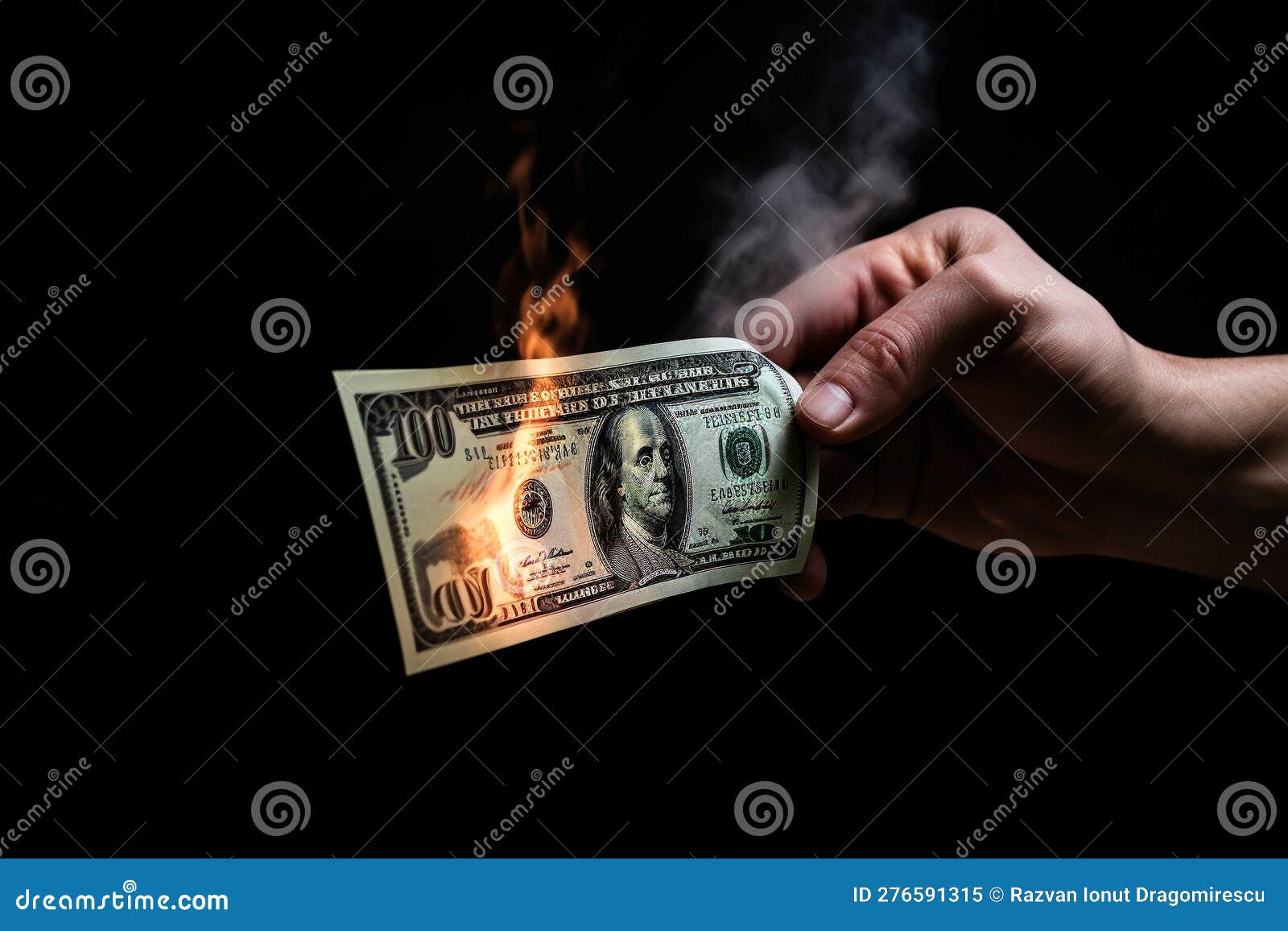 Illustration of a Hand Holding a Dollar Bill that is on Fire ...