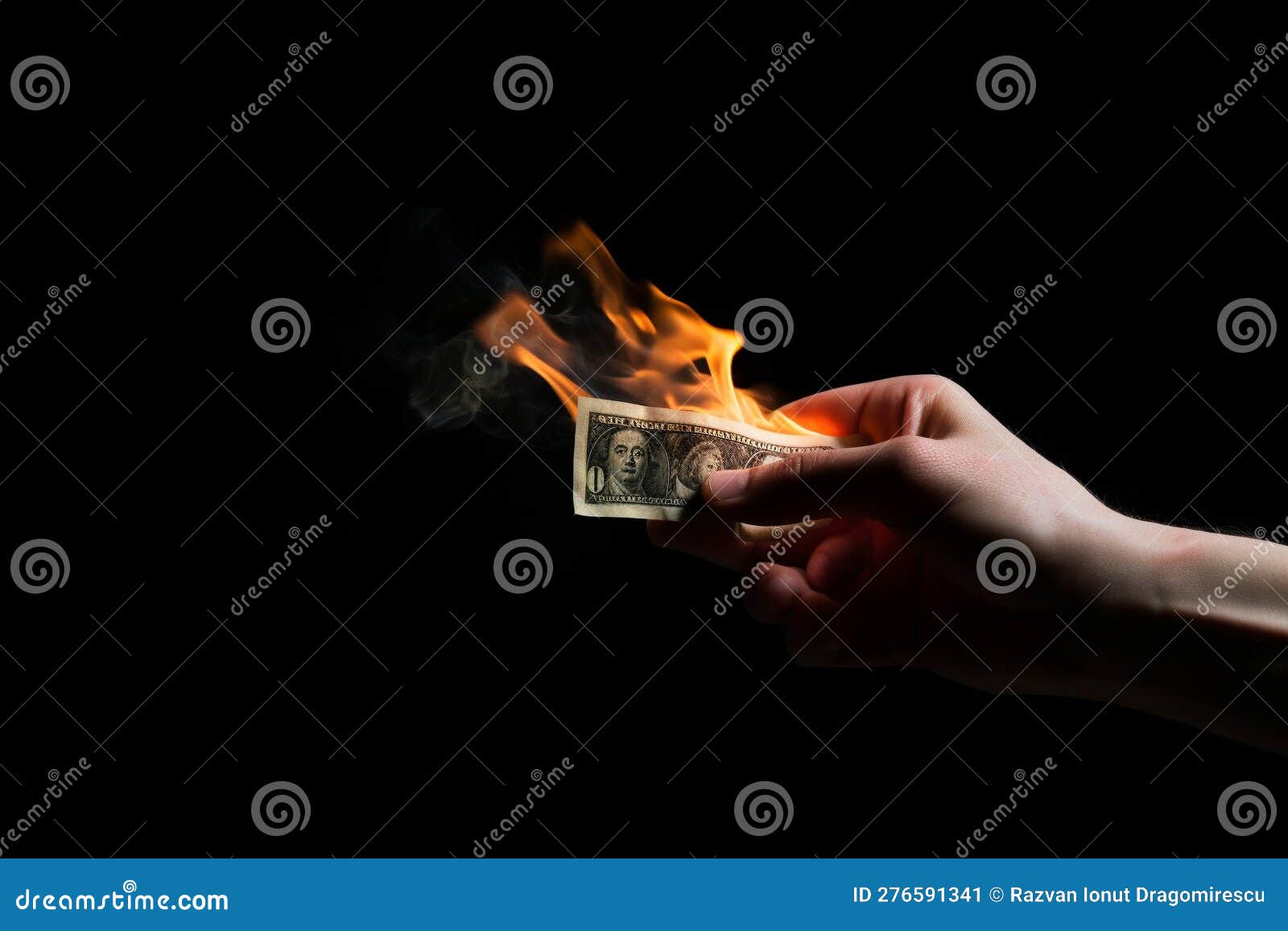 Illustration of a Hand Holding a Dollar Bill that is on Fire ...
