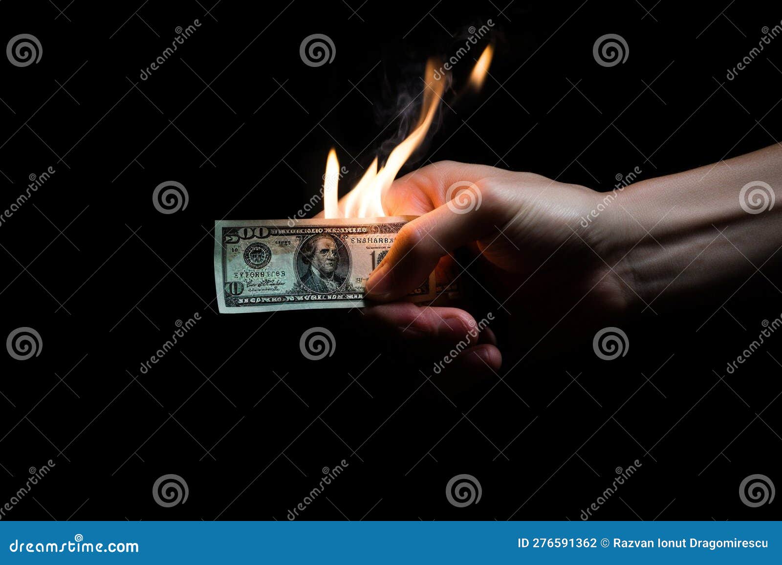 Illustration of a Hand Holding a Dollar Bill that is on Fire ...