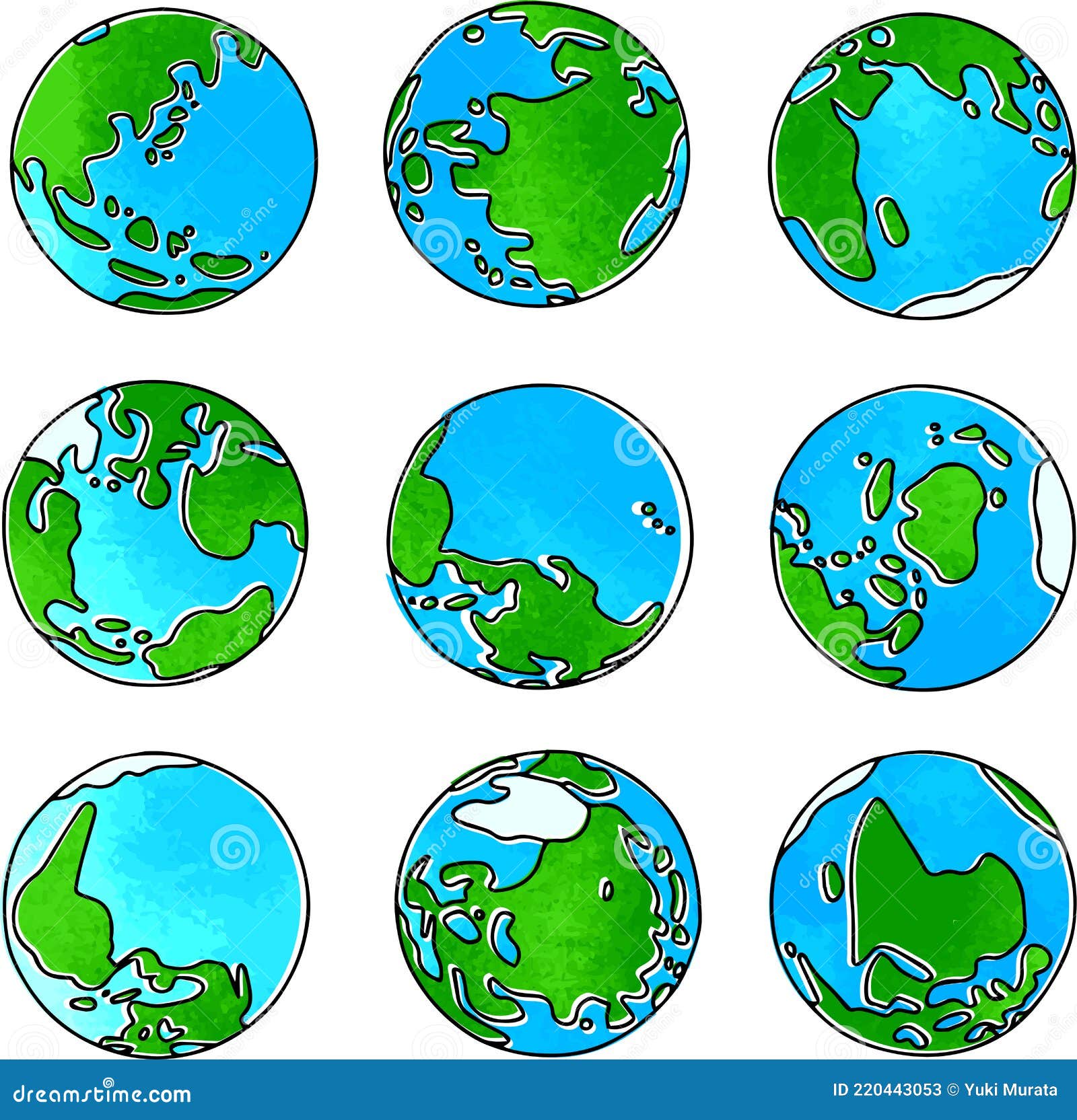 Hand-painted Texture Style Earth Set Stock Vector - Illustration of ...