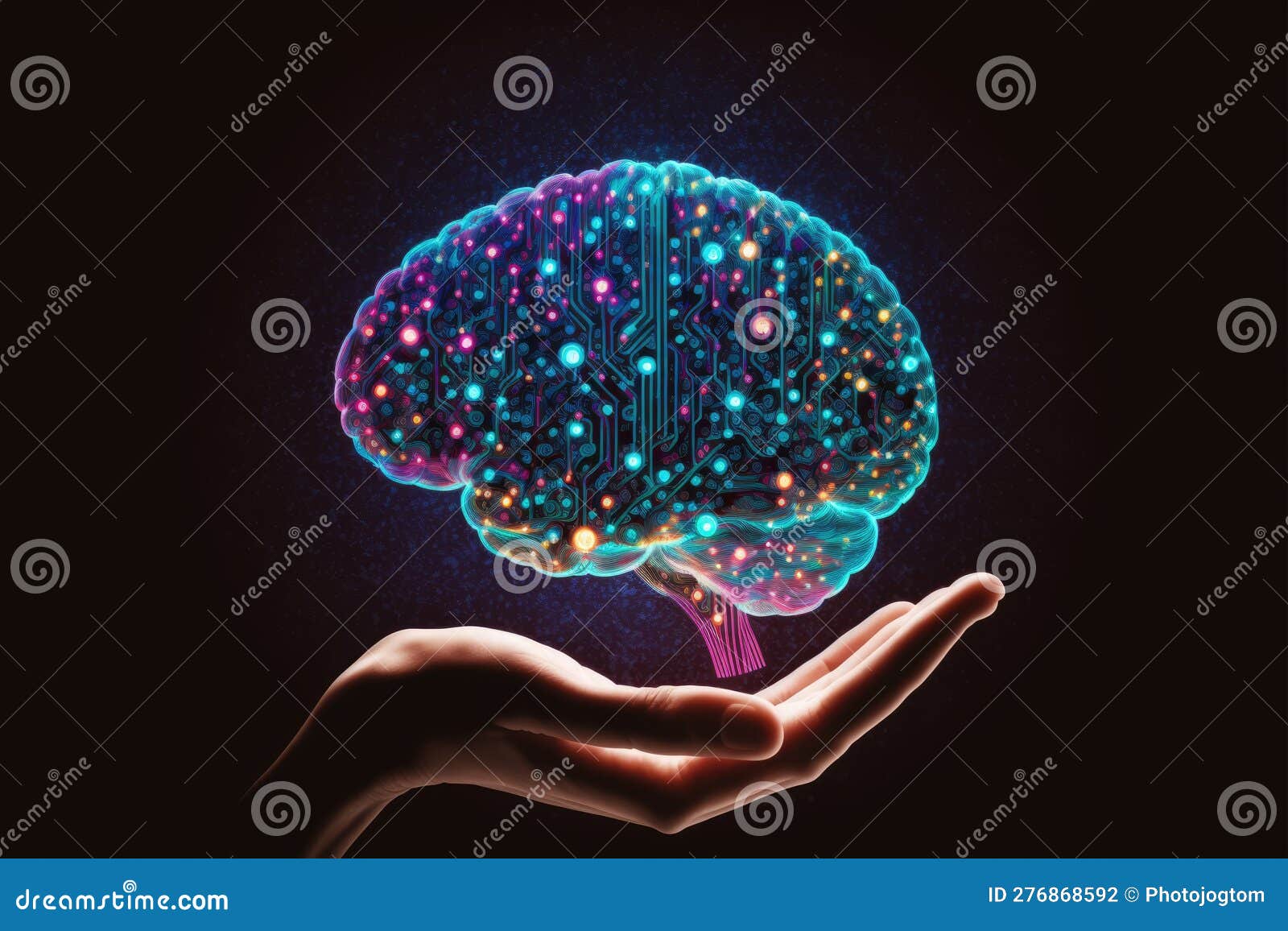 Brain on a hand stock illustration. Illustration of network - 276868592