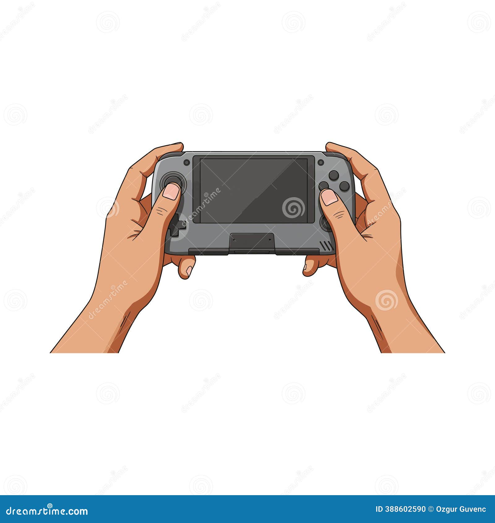Illustration Of Hands Holding A Modern Handheld Gaming Console ...