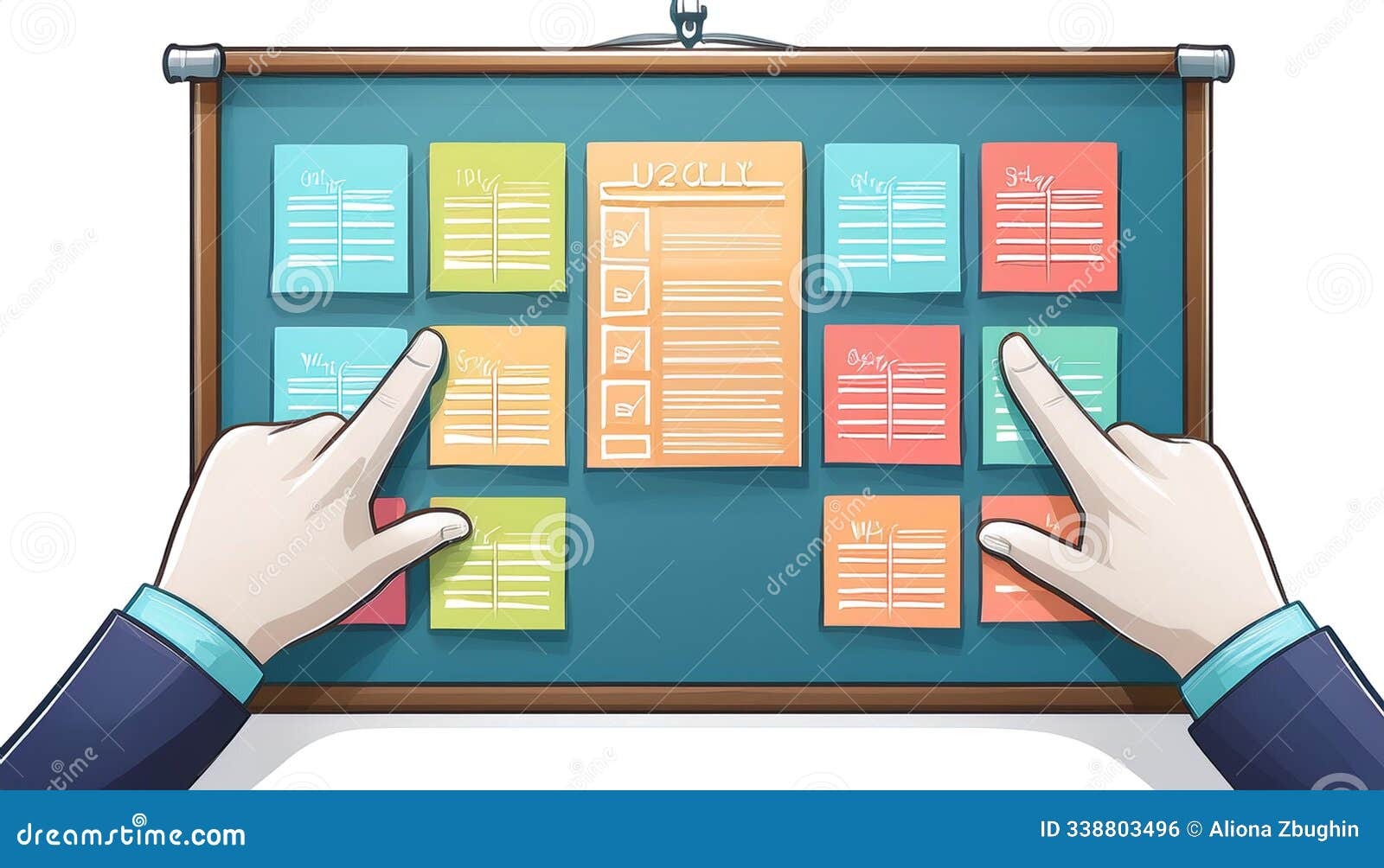 Illustration of Hands Pointing at a Colorful Task Board Stock ...
