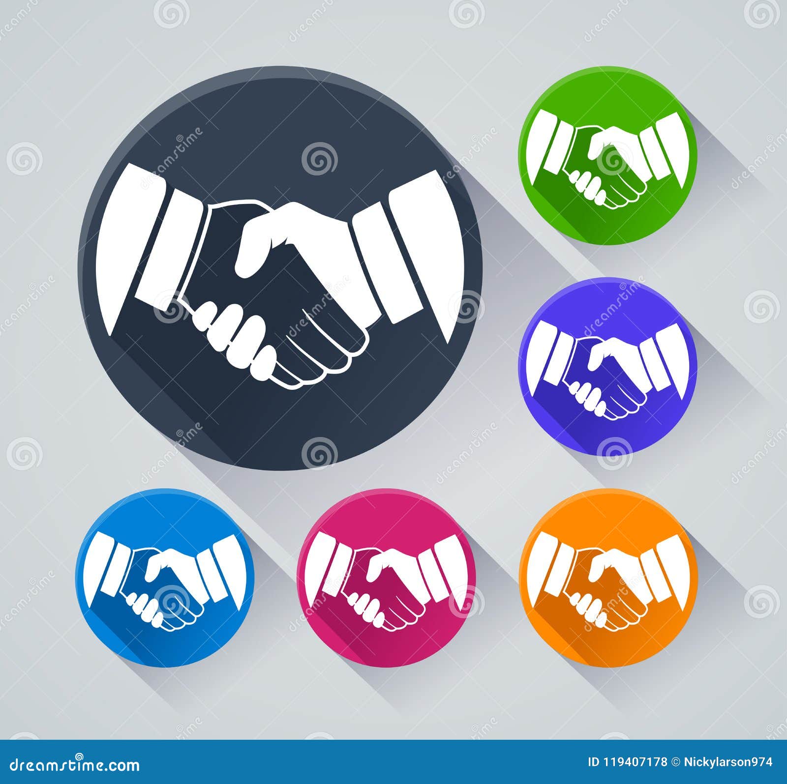 Handshake Circle Icons with Shadow Stock Vector - Illustration of flat ...