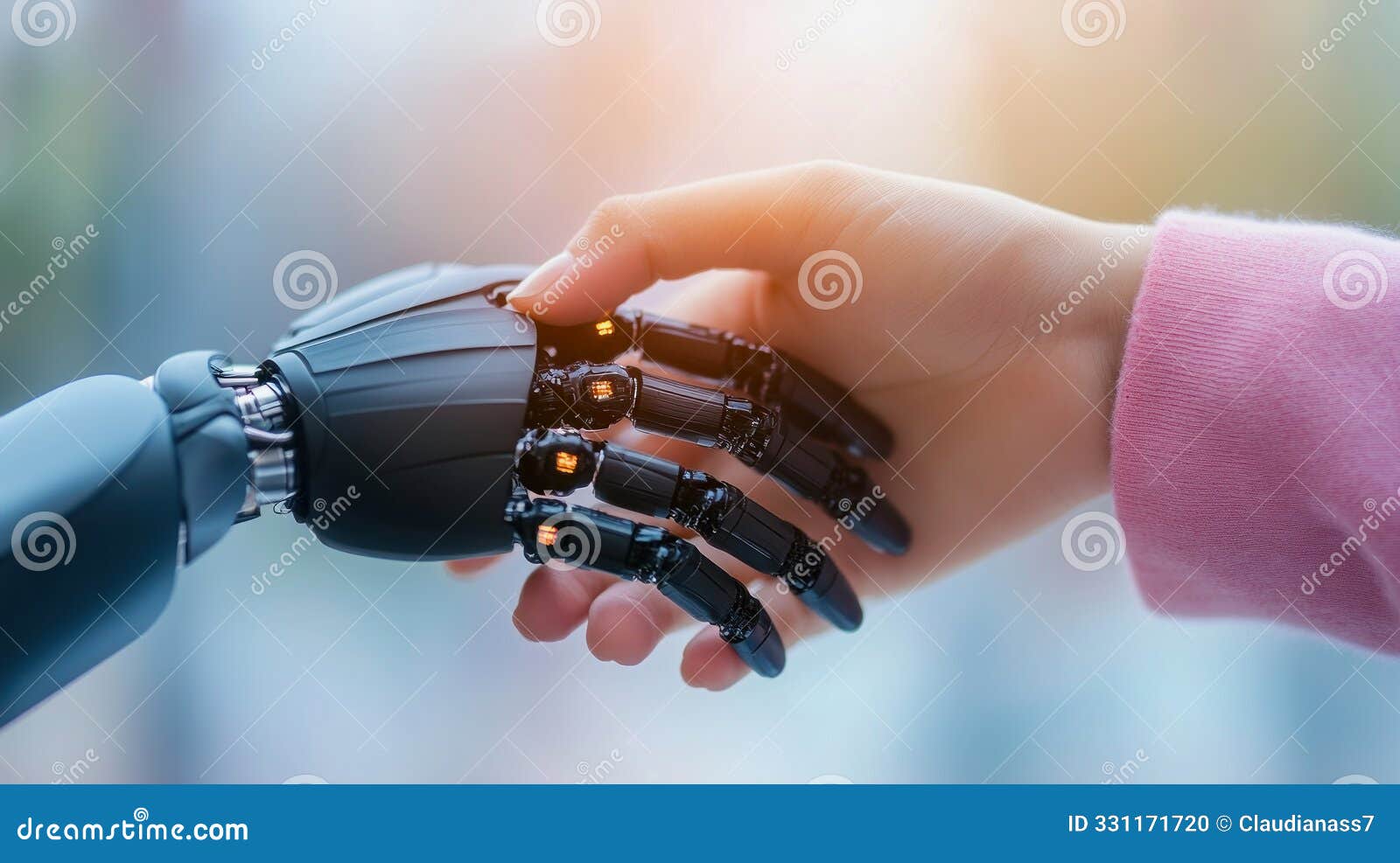 Illustration of Handshaking Robot with Human Hand Stock Photo - Image ...