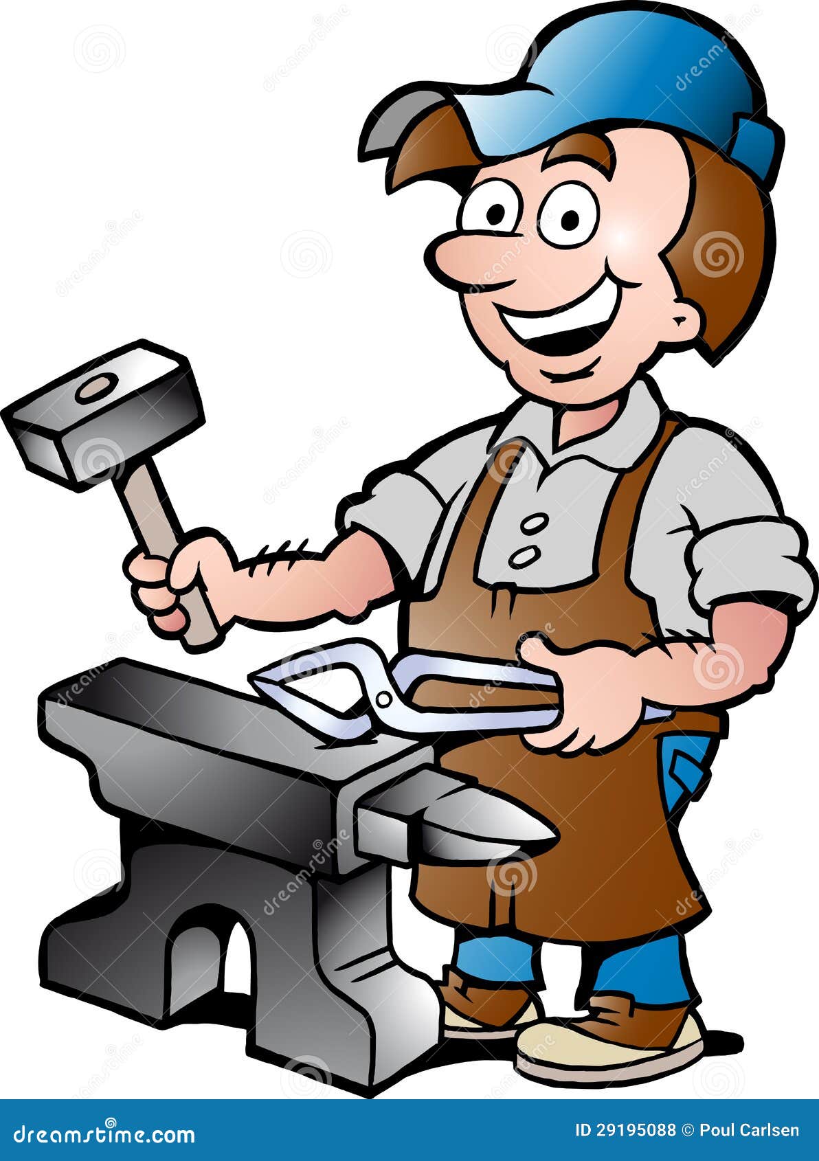 Blacksmith Worker. Character With Hammer Making Steel Sword In Foundry ...