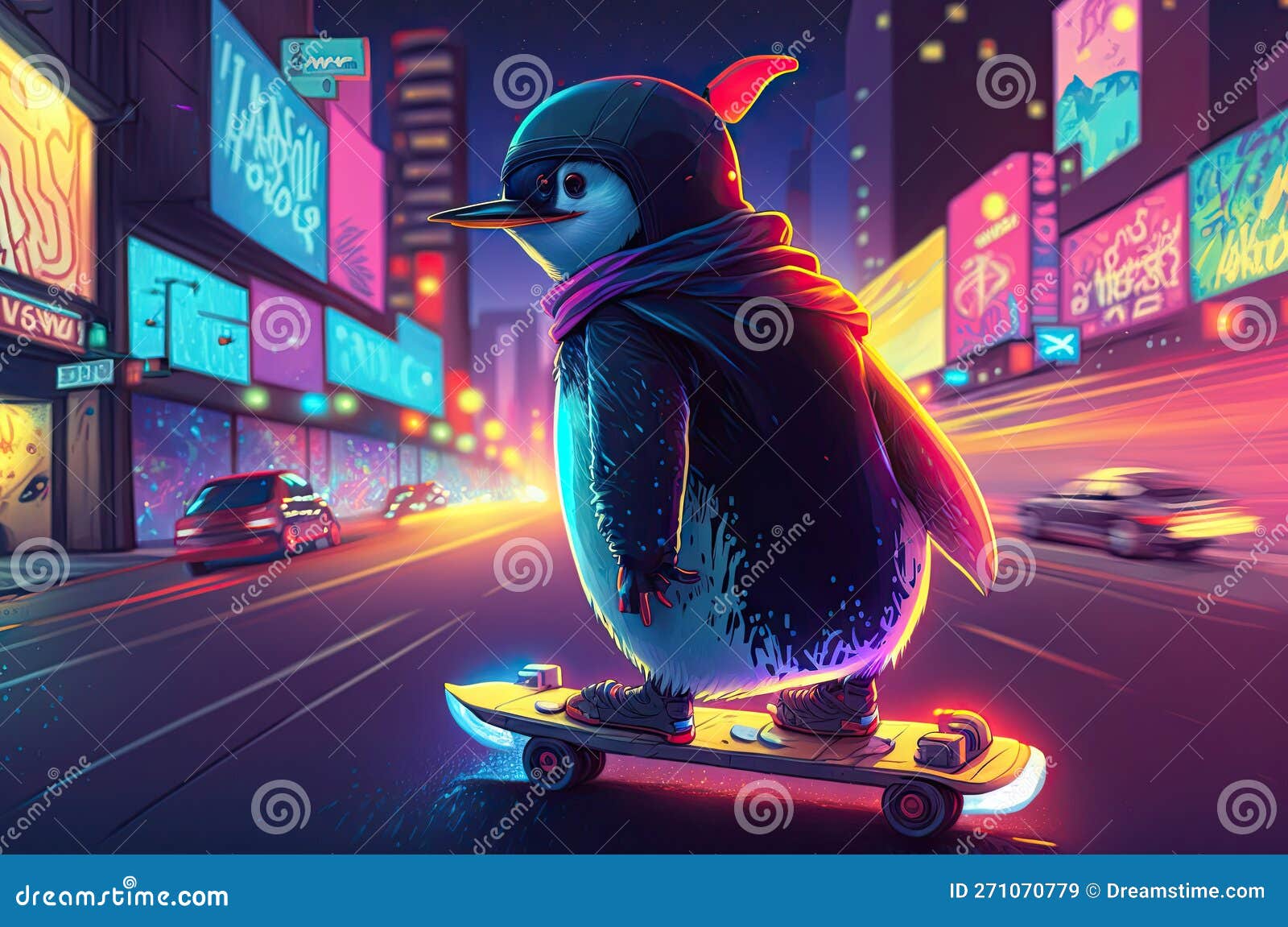Illustration of the Happy Cute Penguin on the Skateboard Stock ...