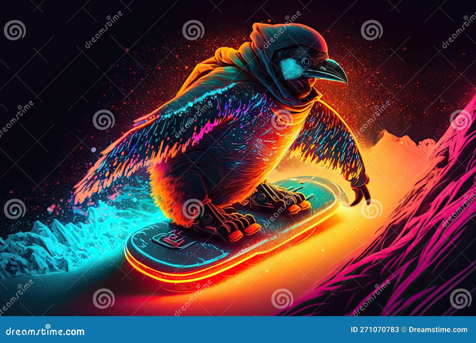 Illustration of the Happy Cute Penguin on the Skateboard Stock ...